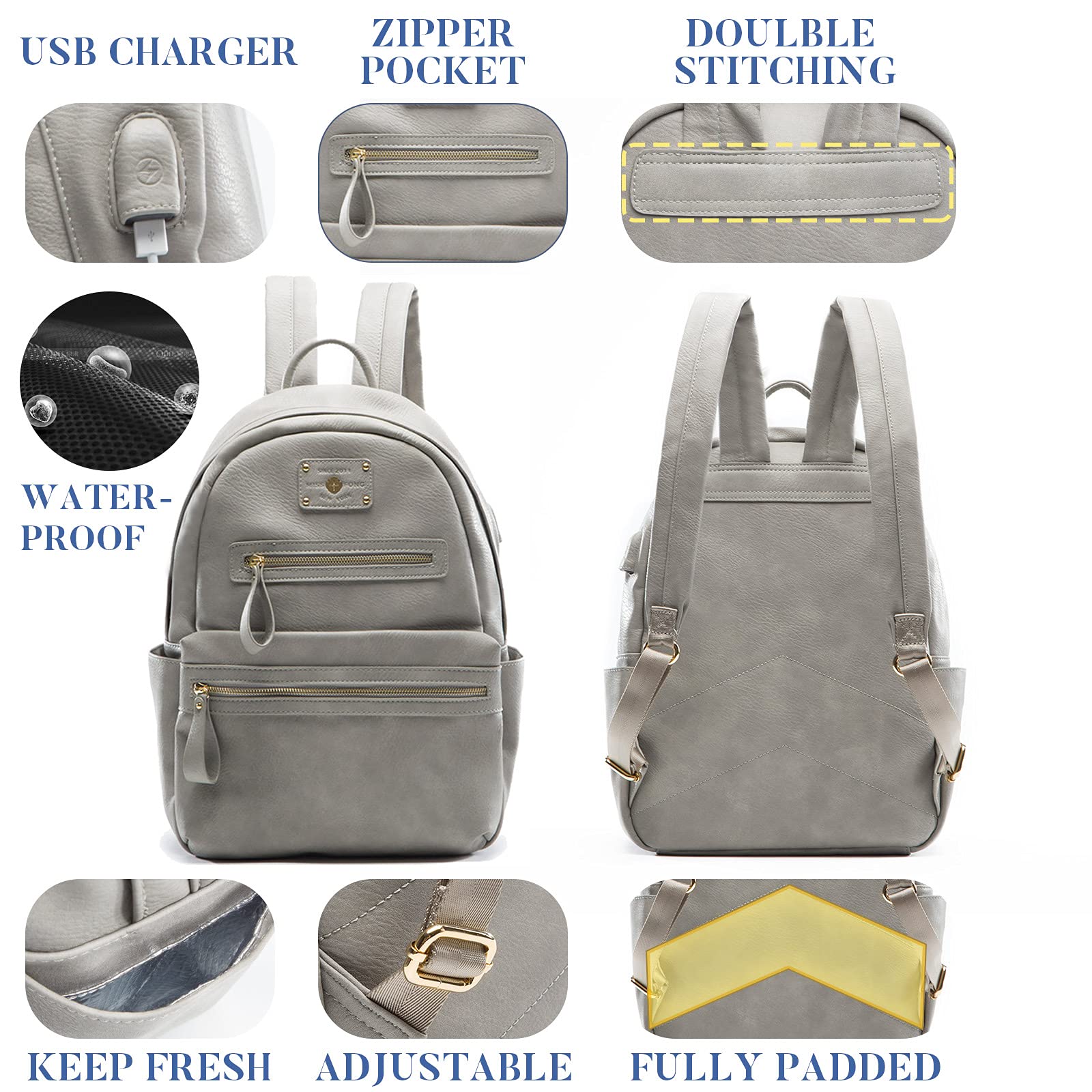 Leather Diaper Bag by miss fong, Diaper Bag Backpack with USB Charger and Insulated Pockets