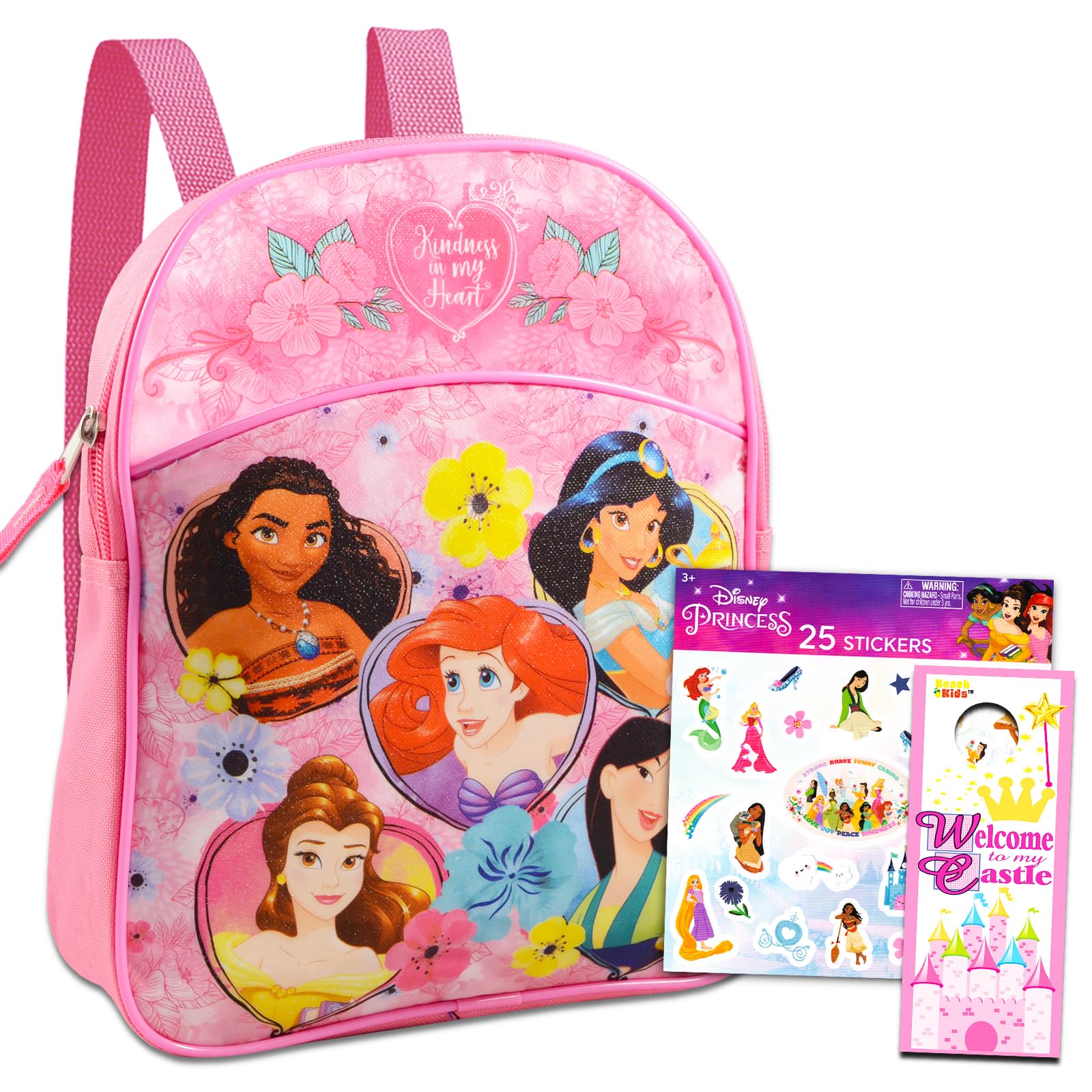 Walt Disney Studio Disney Princess Mini Backpack for Girls, Kids ~ 3 Pc School Supplies Bundle with 11'' Small Princess School Bag, Stickers, and Door Hanger (Disney Princess Mini Bag)