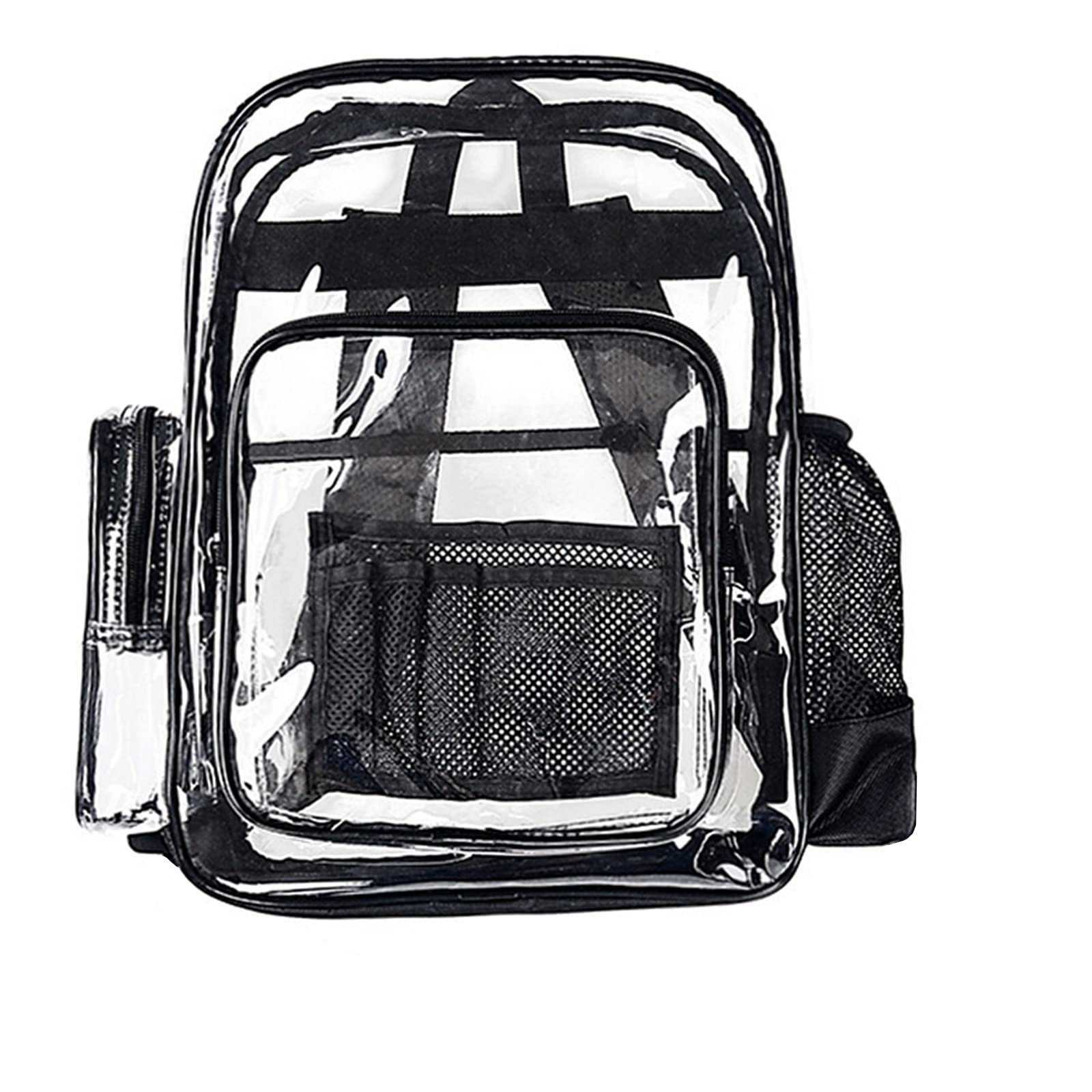 Clear Backpack Heavy Duty PVC Transparent Backpack for School, Stadium, Sports, Concert, Work, Security, Travel, College, Black