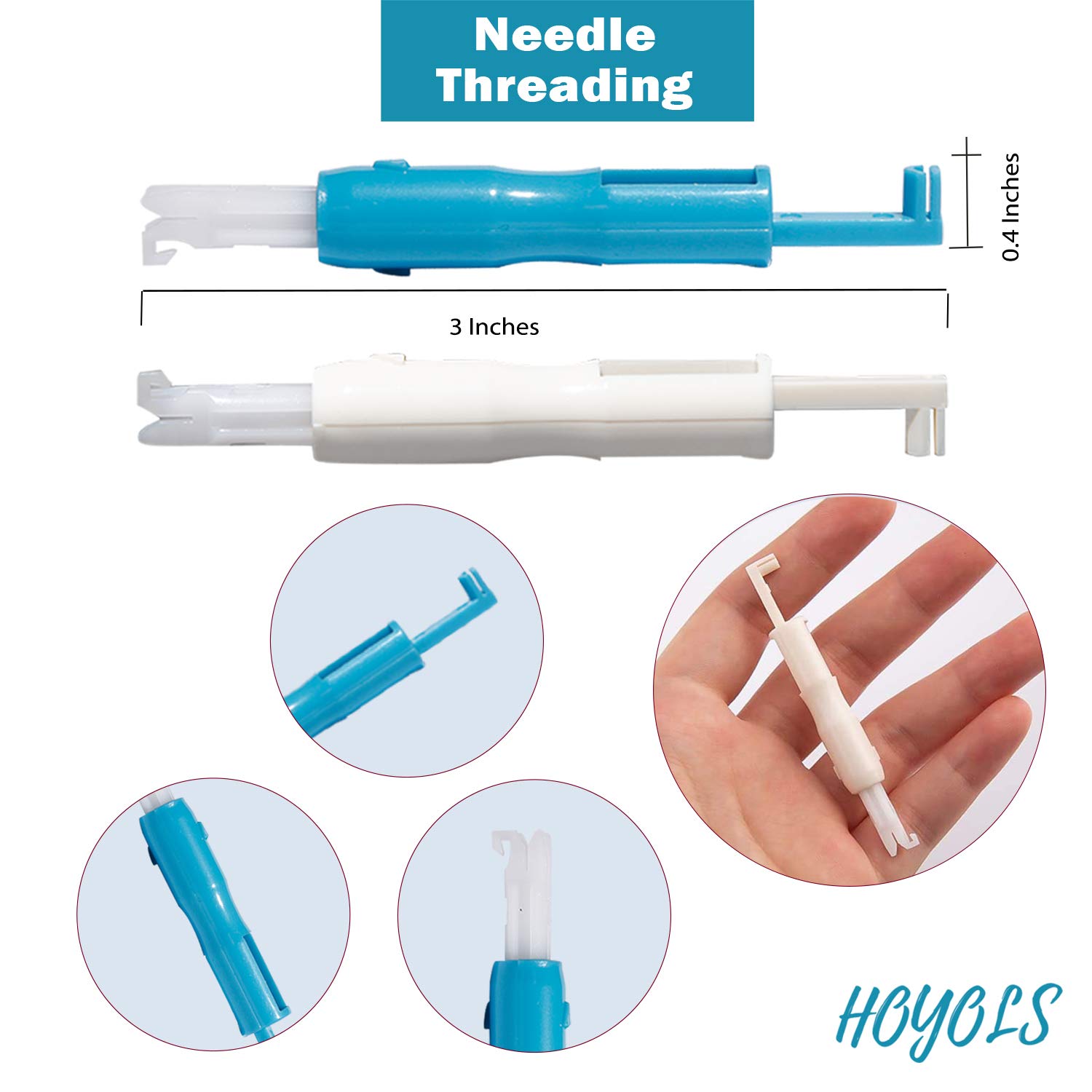 HOYOLS 2pcs Machine Needle Inserter & Threader, Sewing Machine Automatic Threader for Household Machine Threading Craft Tool (Blue & White)