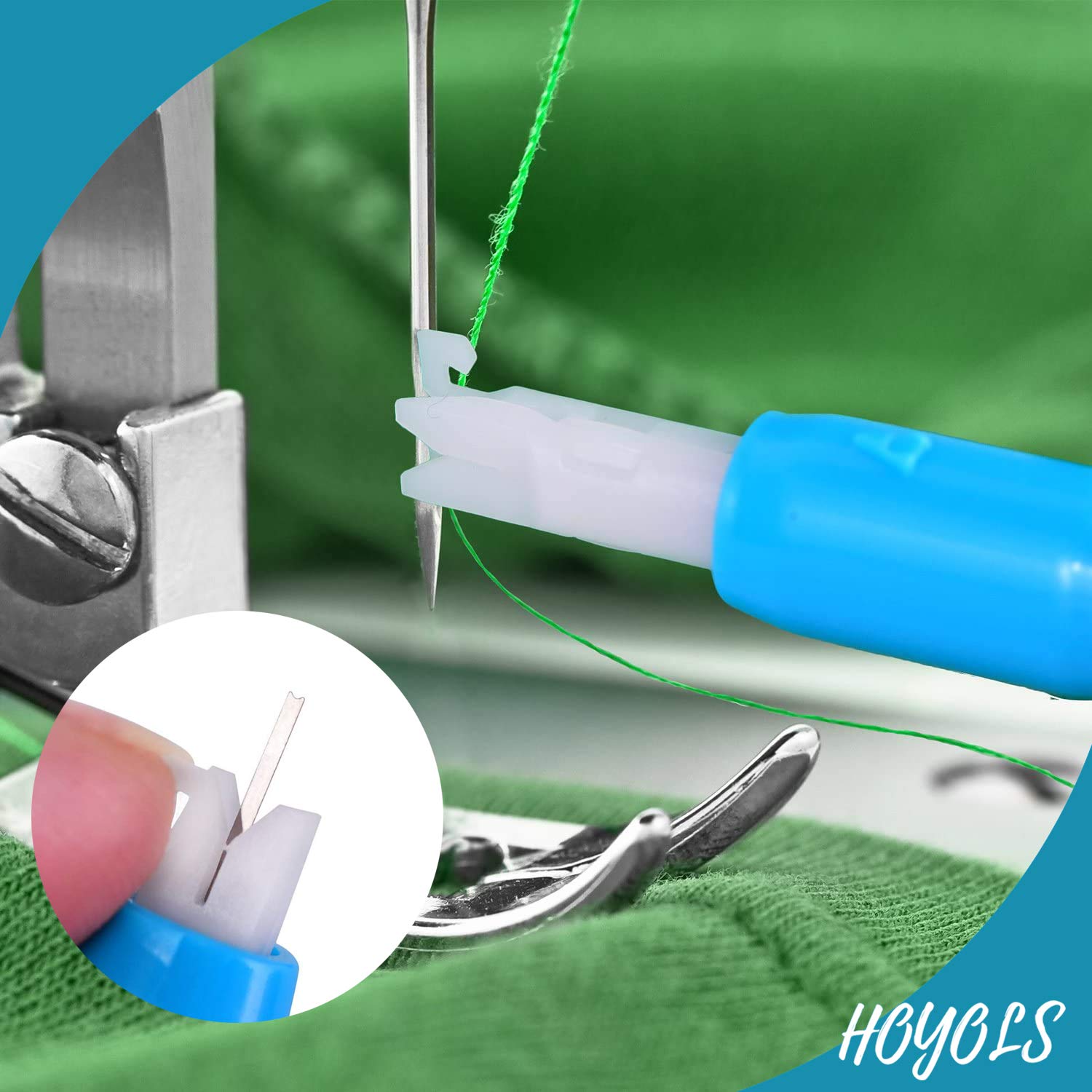 HOYOLS 2pcs Machine Needle Inserter & Threader, Sewing Machine Automatic Threader for Household Machine Threading Craft Tool (Blue & White)