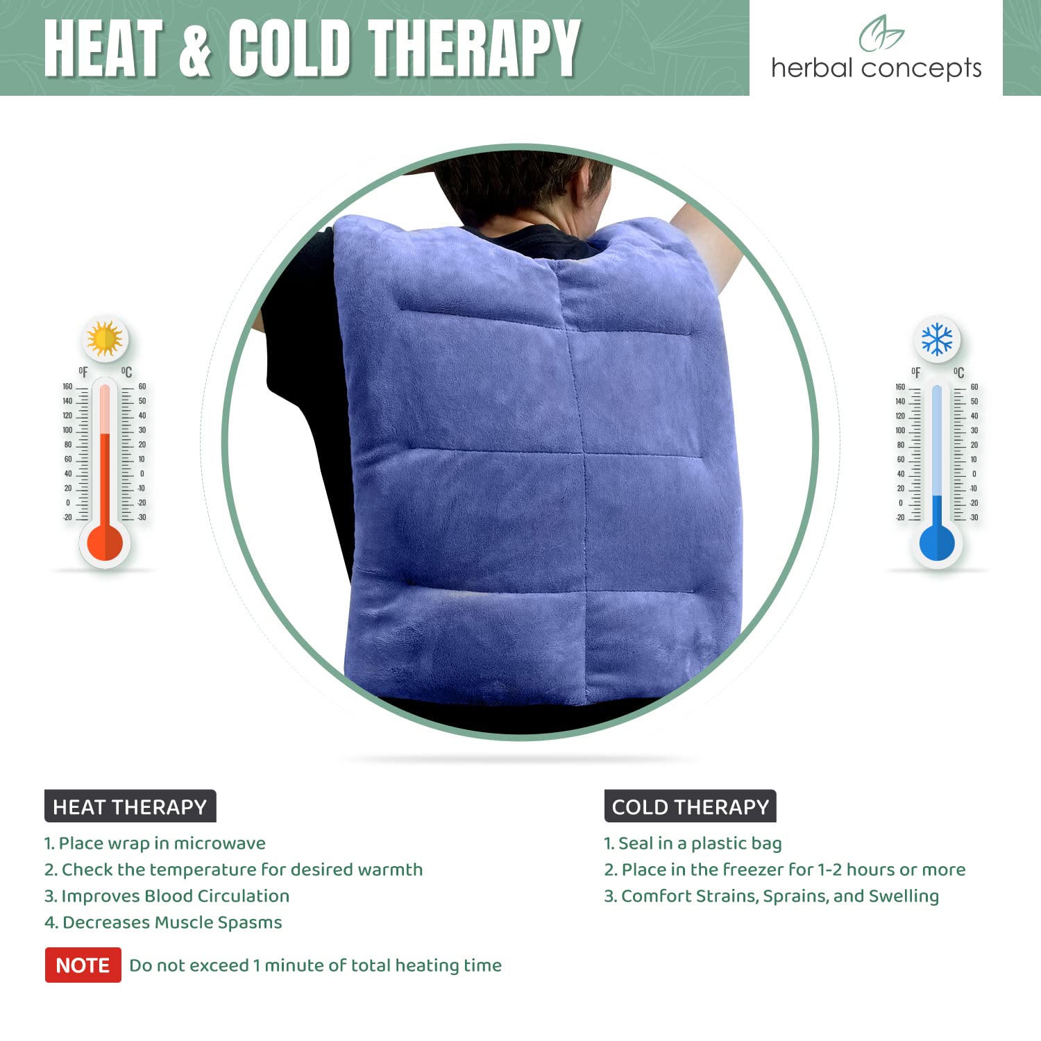 Herbal Concepts Aromatherapy Vest Shaped Microwaveable Wrap Made of Organic Flaxseed, Peppermint, & Lemon Grass for Back | Back Pack Relieves Stress & Pain | Available in Lavender