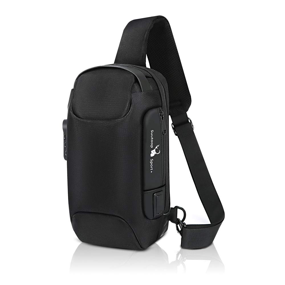 Jafeton Sling Bag Small Backpack Men Waterproof Crossbody Bag Anti Theft Chest Backpack Travel Shoulder Bag With Usb Charging Port Sling Pack With Lock Nylon Water Resistant