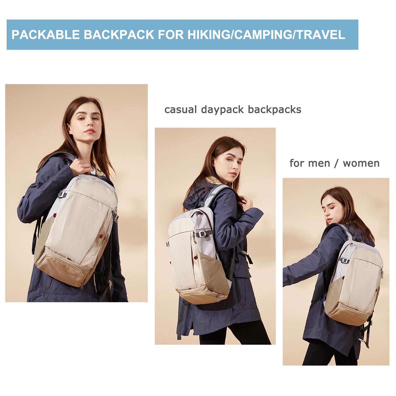DAILY&DIARY 35L Camping Hiking Backpack for Women Men, Water Resistant Packable Backpack, Lightweight Daypack for Travel