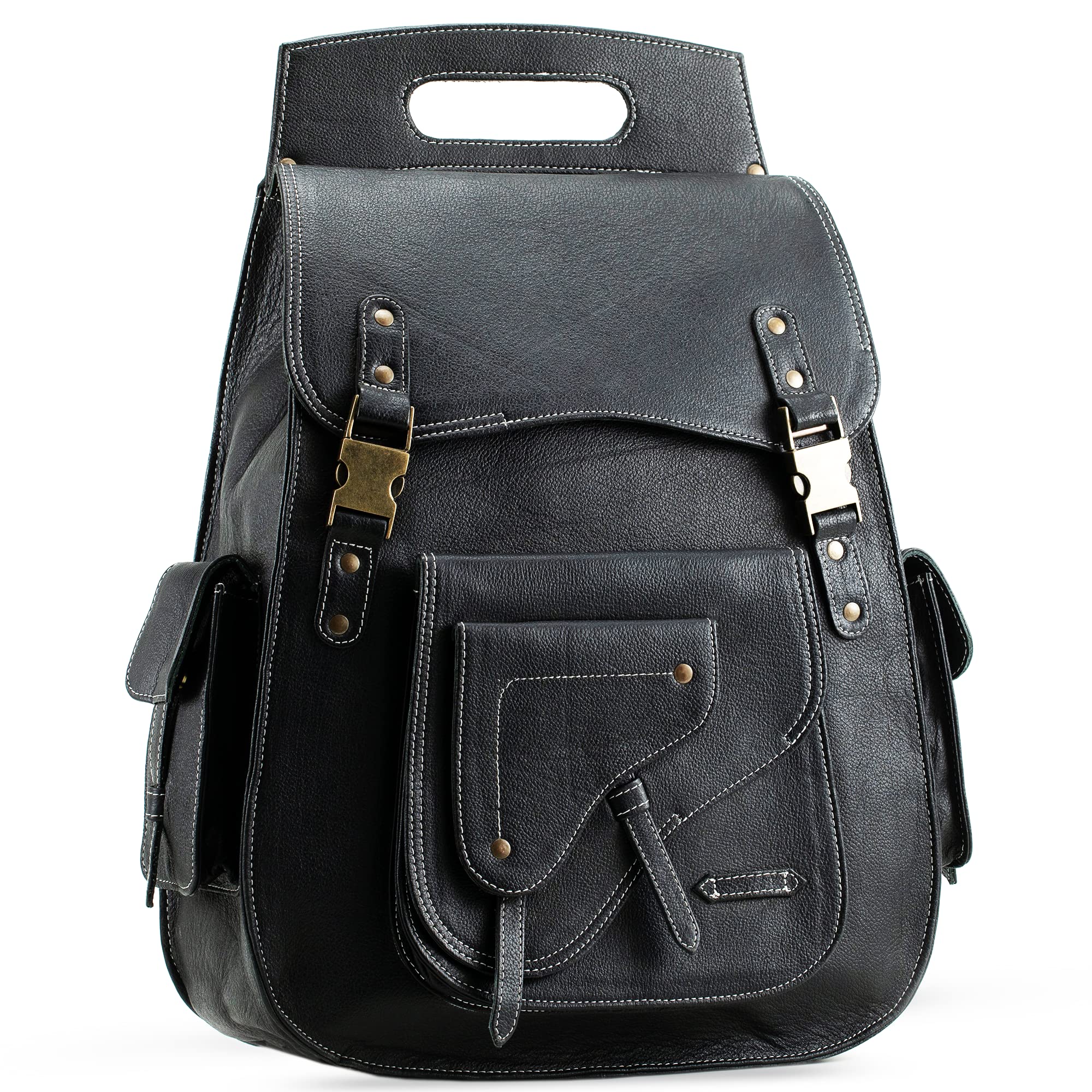 Handmade World Vintage Full Grain 18 Inch Black Leather Laptop Large Backpack Casual Bookbag Daypack Camping Travel Rucksack Knapsack