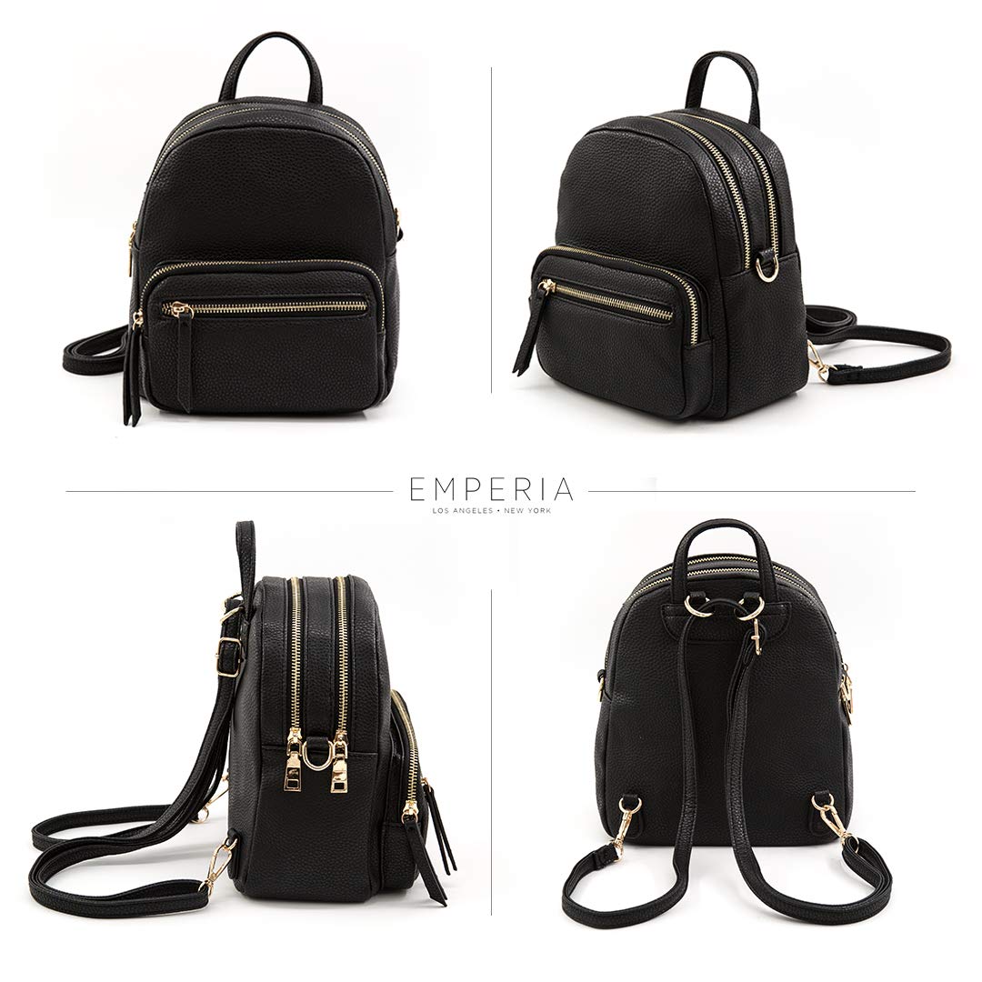 EMPERIA Klara Small Faux Leather Mini Backpack Casual Daypack 3 Way Carry Lightweight Rucksack Convertible for Women Black