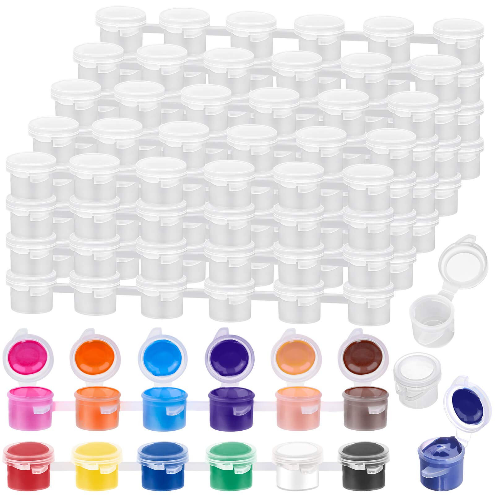 Caffox 240 Pieces Empty Paint Pot, 40 Strips Acrylic Mini Paint Container Strips Storage with Lids for Classrooms School Arts and Crafts Paint (3ml/ 0.1oz)