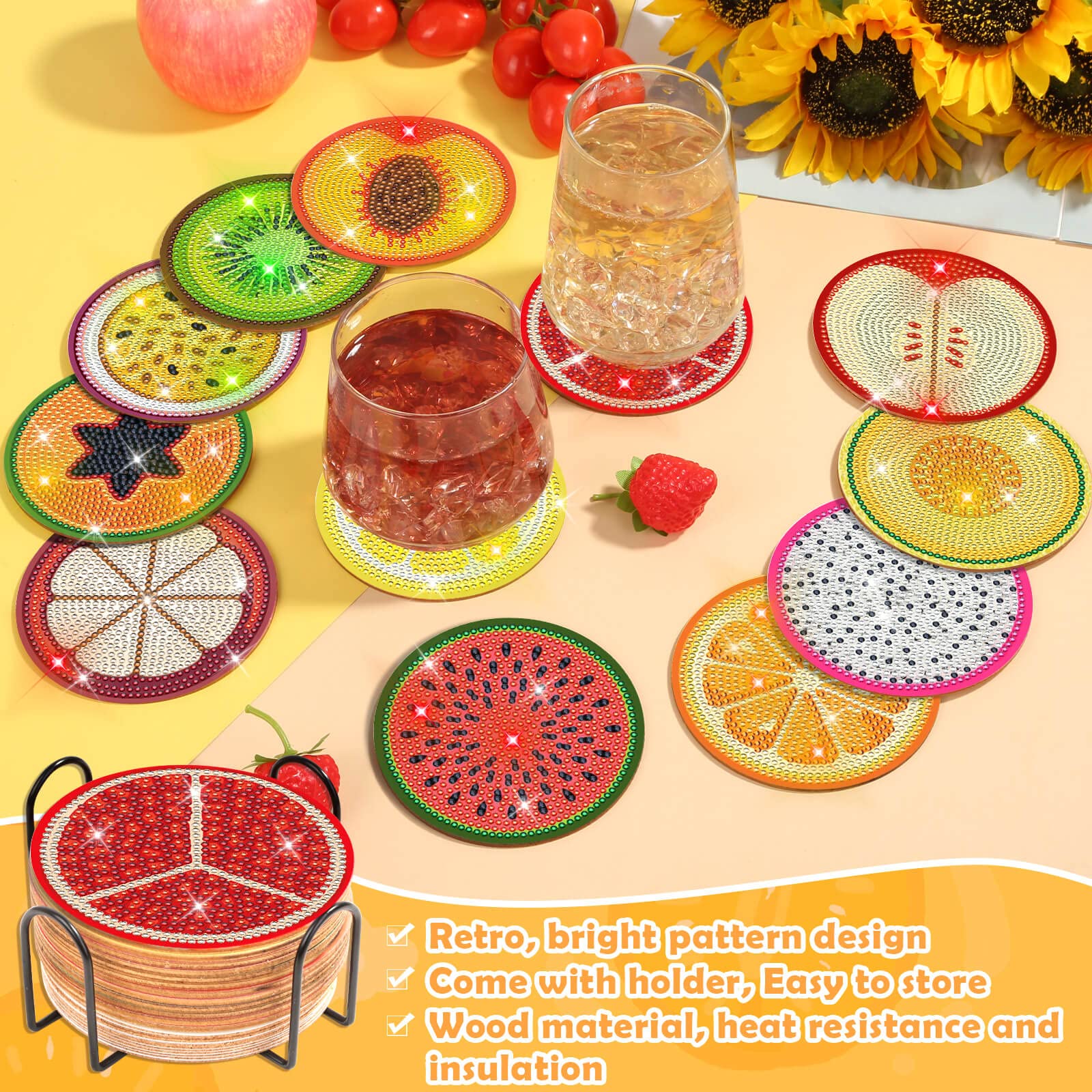 Billbotk 12 Pieces Diamond Painting Coasters with Holder, Diamond Art Coasters, Arts and Crafts for Adults, Small Diamond Painting Kits for Beginners