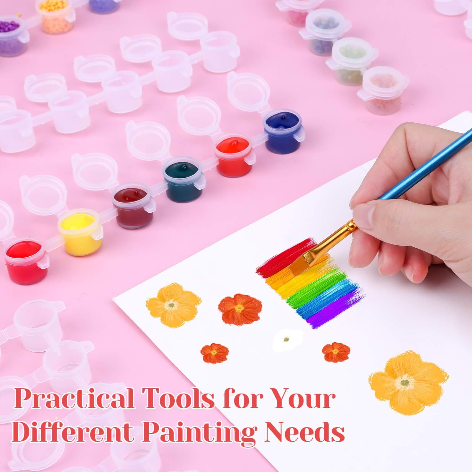 Caffox 240 Pieces Empty Paint Pot, 40 Strips Acrylic Mini Paint Container Strips Storage with Lids for Classrooms School Arts and Crafts Paint (3ml/ 0.1oz)