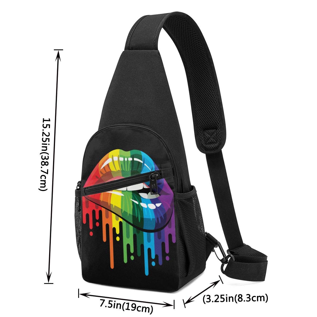 Gay Homosexual Lesbian Rainbow Lips Pride Sling Backpack Hiking Daypack Crossbody Shoulder Bag