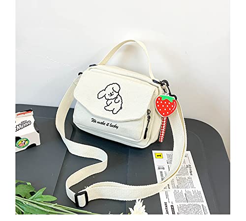 NCDUANSAN Kawaii Backpack Girl People Messenger Bag Mini Small Backpack Cute Korean INS Puppy Pattern(White)