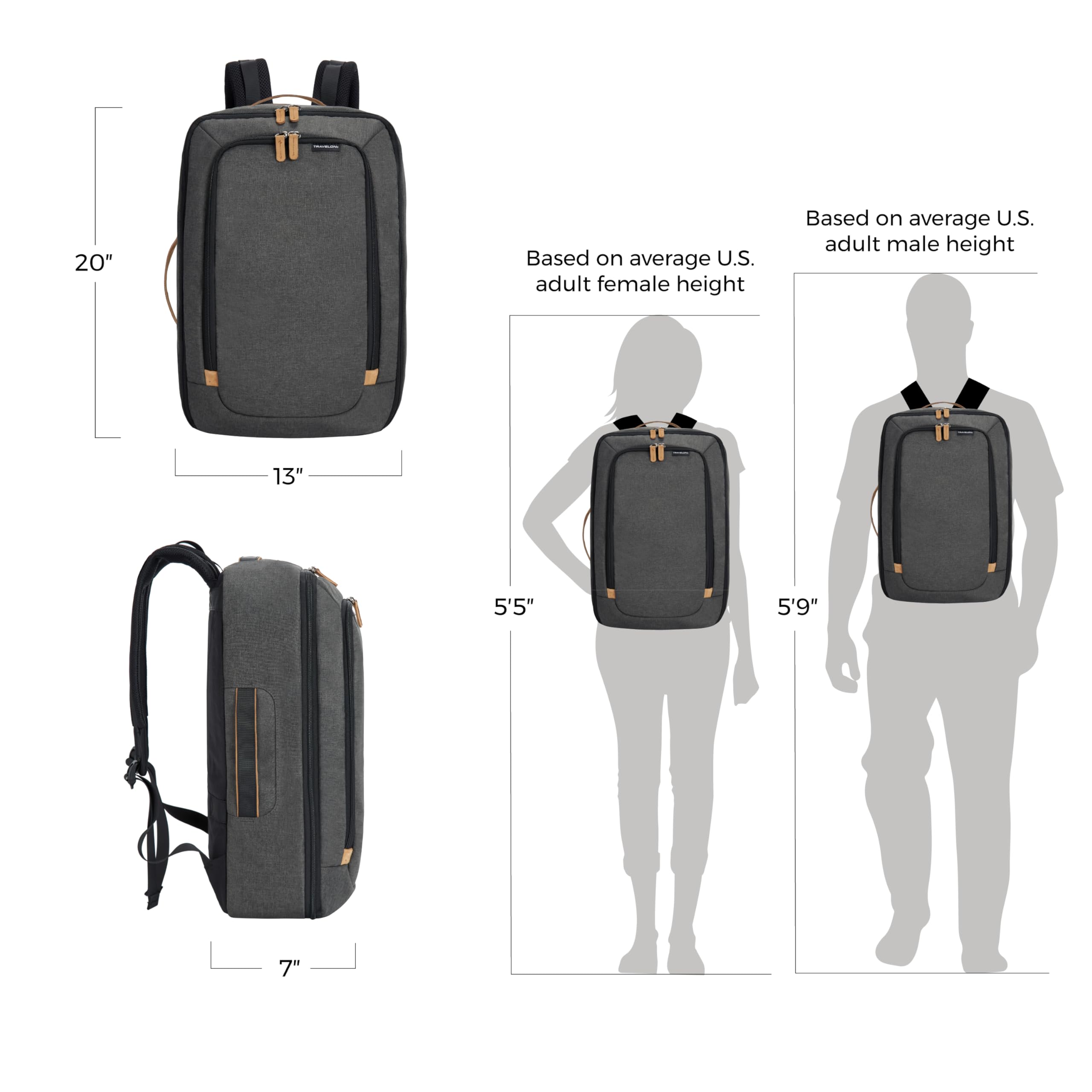 Travelon Transit Carry-On Backpack, Slate, One Size