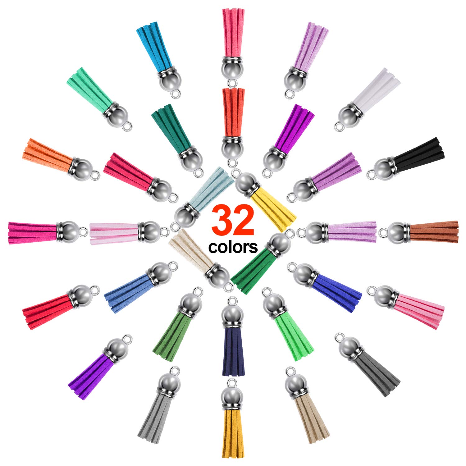 SIQUK 160 Pieces Keychain Tassels Leather Tassel Bulk for DIY Keychain and Craft, 32 Colors
