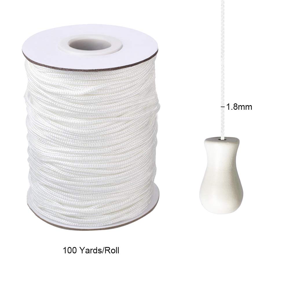 Vtete 1.8 mm × 100 Yards/Roll Braided Lift Shade Cord - White Polyester Shade Blinds Pull String Rope for Aluminum Blinds Windows, Roman Shade Repair, Gardening Plant & Crafts and DIY Projects