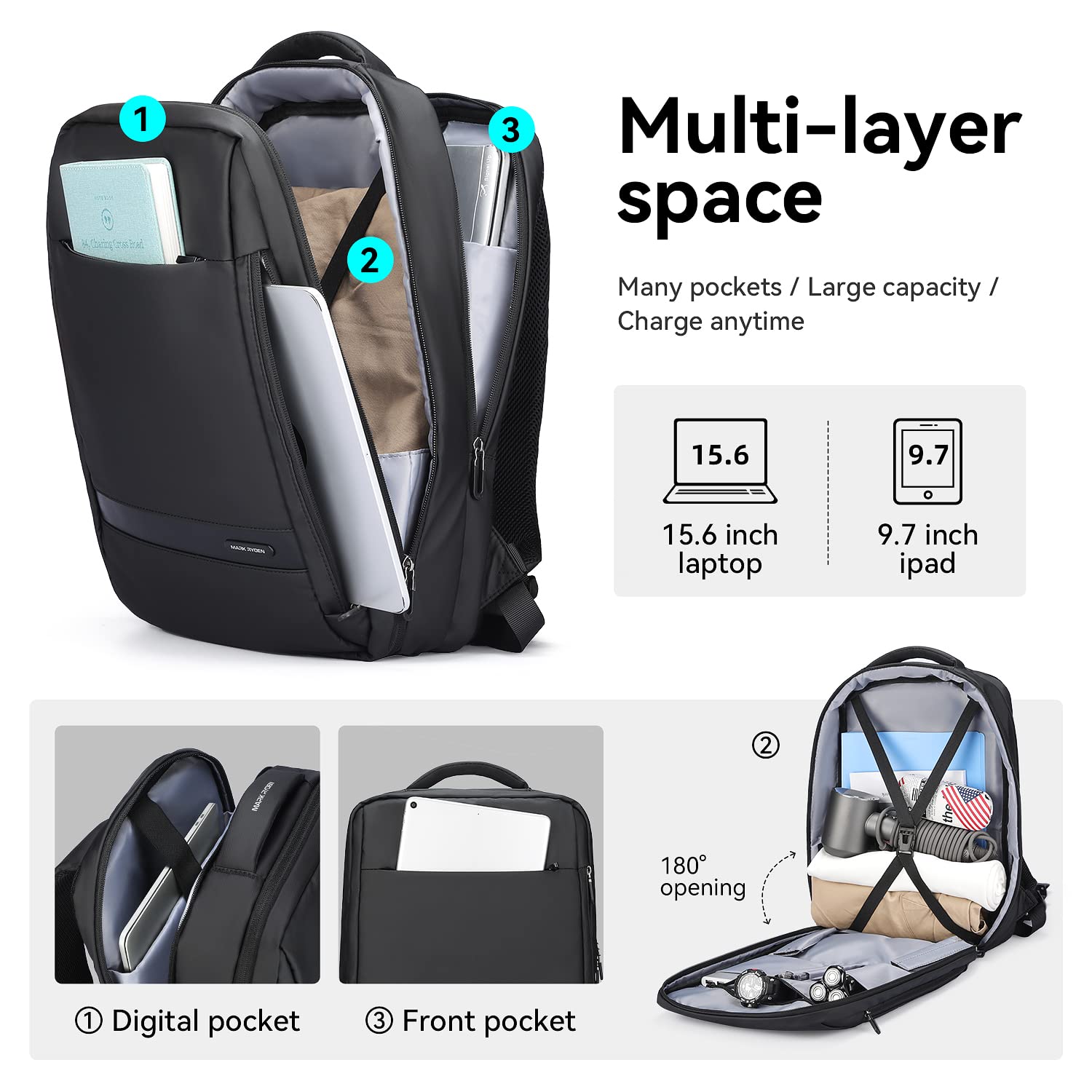 Carry On Backpack Flight approved, Business Backpack With USB Charging Plug Fit 15.6 Inch Laptop Work Computer Tech Backpack For Traveling On Airplane