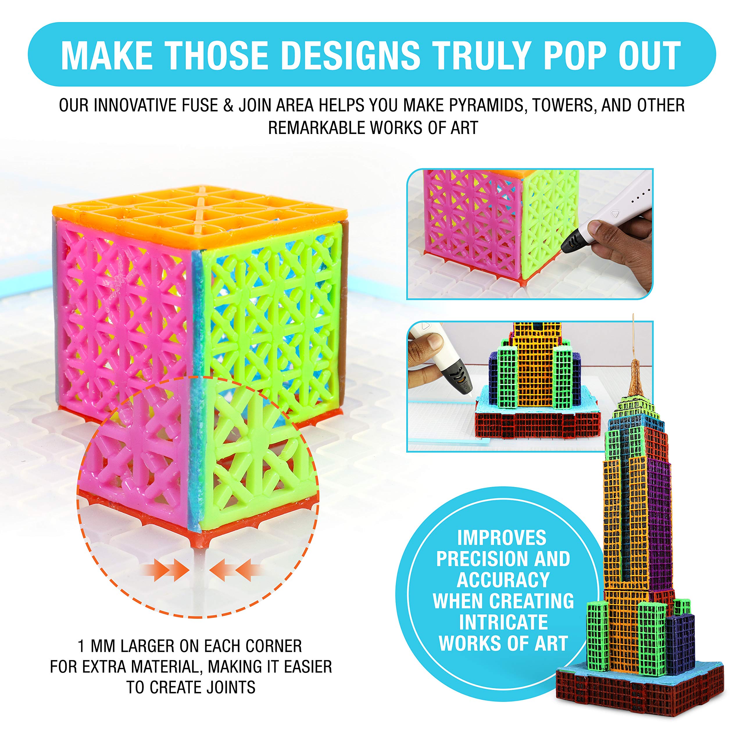 3Dmate Base - Transparent 3D Pen Mat 18 x 12 Inches with Fuse and Join Area - Flexible Two-Sided Heat-Resistant Silicone - 3D Pen Accessories Compatible with Stencils - STEM Activity for Kids, Adults