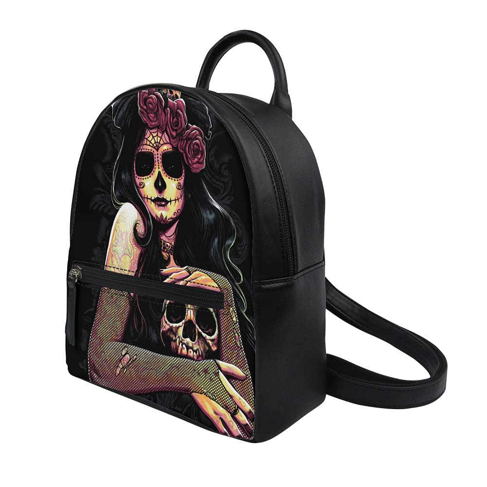 Fashion Women's Mini Backpack Purse Cool Cartoon Skull Printed Pu Leather Rucksack