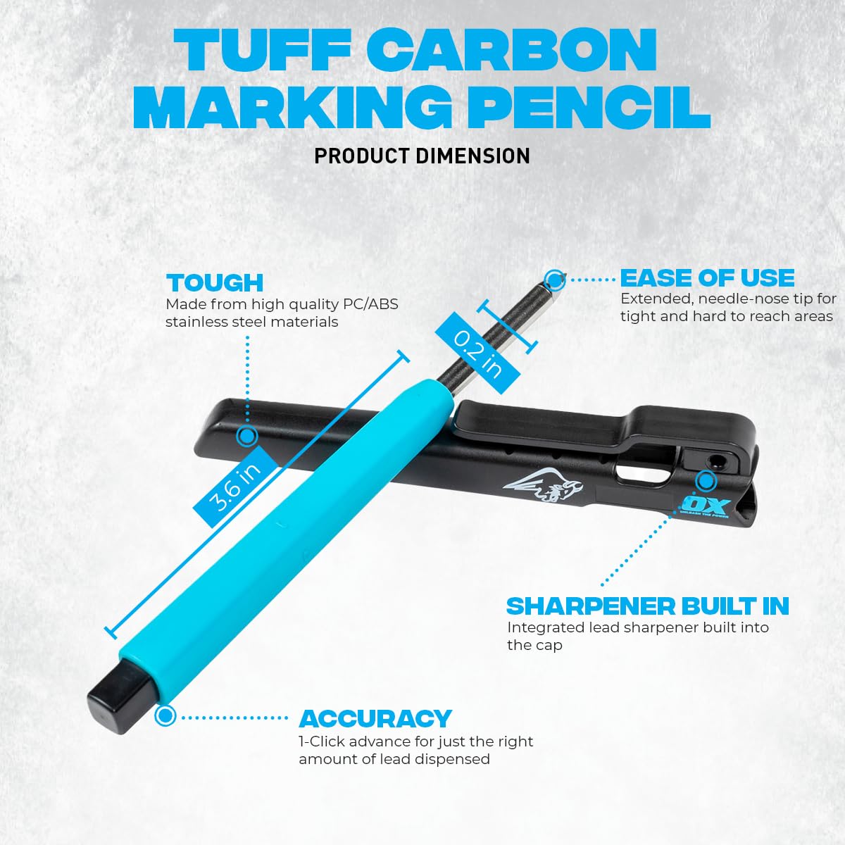 OX Tools Pro Tuff Carbon Marking Pencil | Pencil Holder with Sharpener & Belt Clip