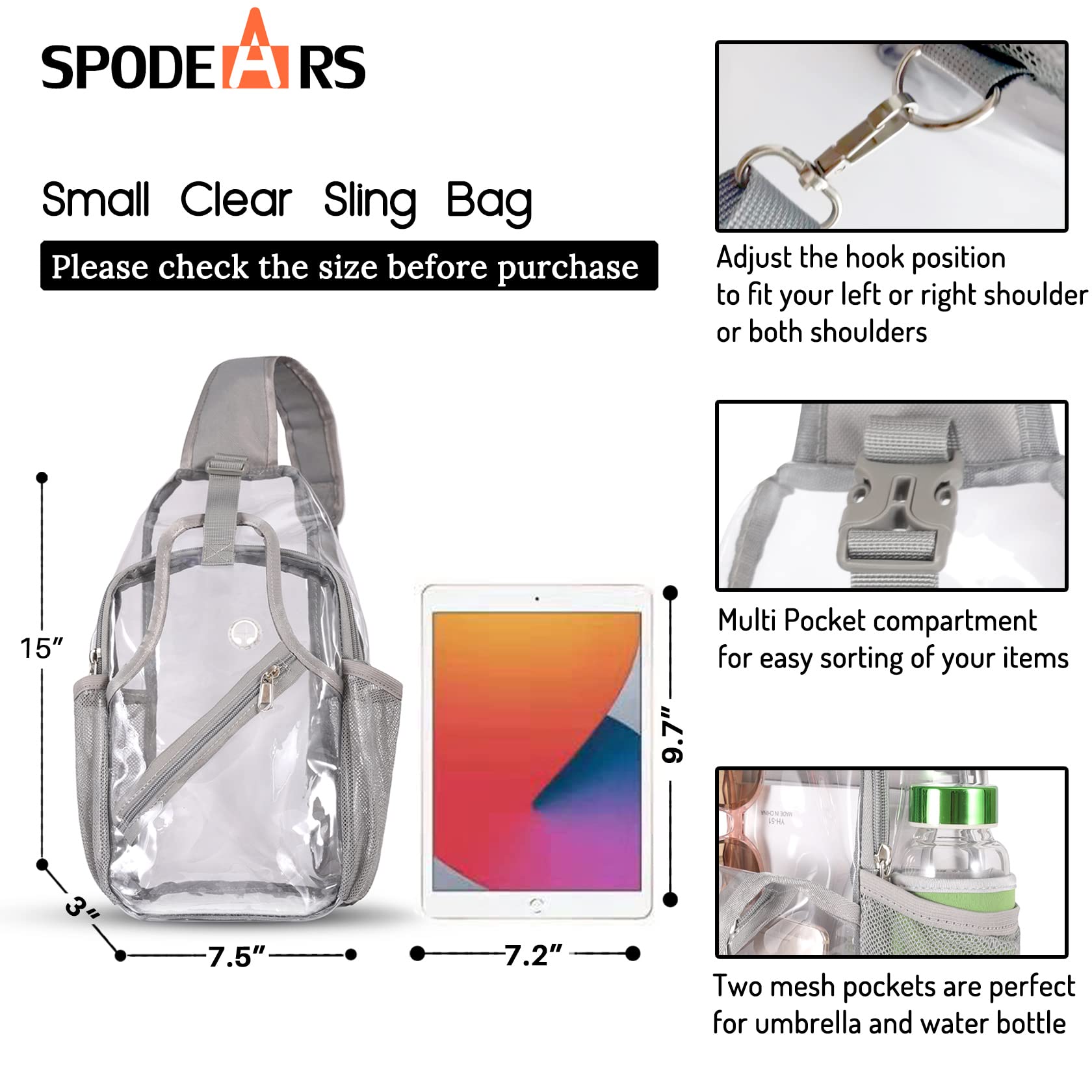 SPODEARS Clear Crossbody Sling Backpack Sling Bag for Women Men Chest Shoulder Bag Daypack for Travel Hiking