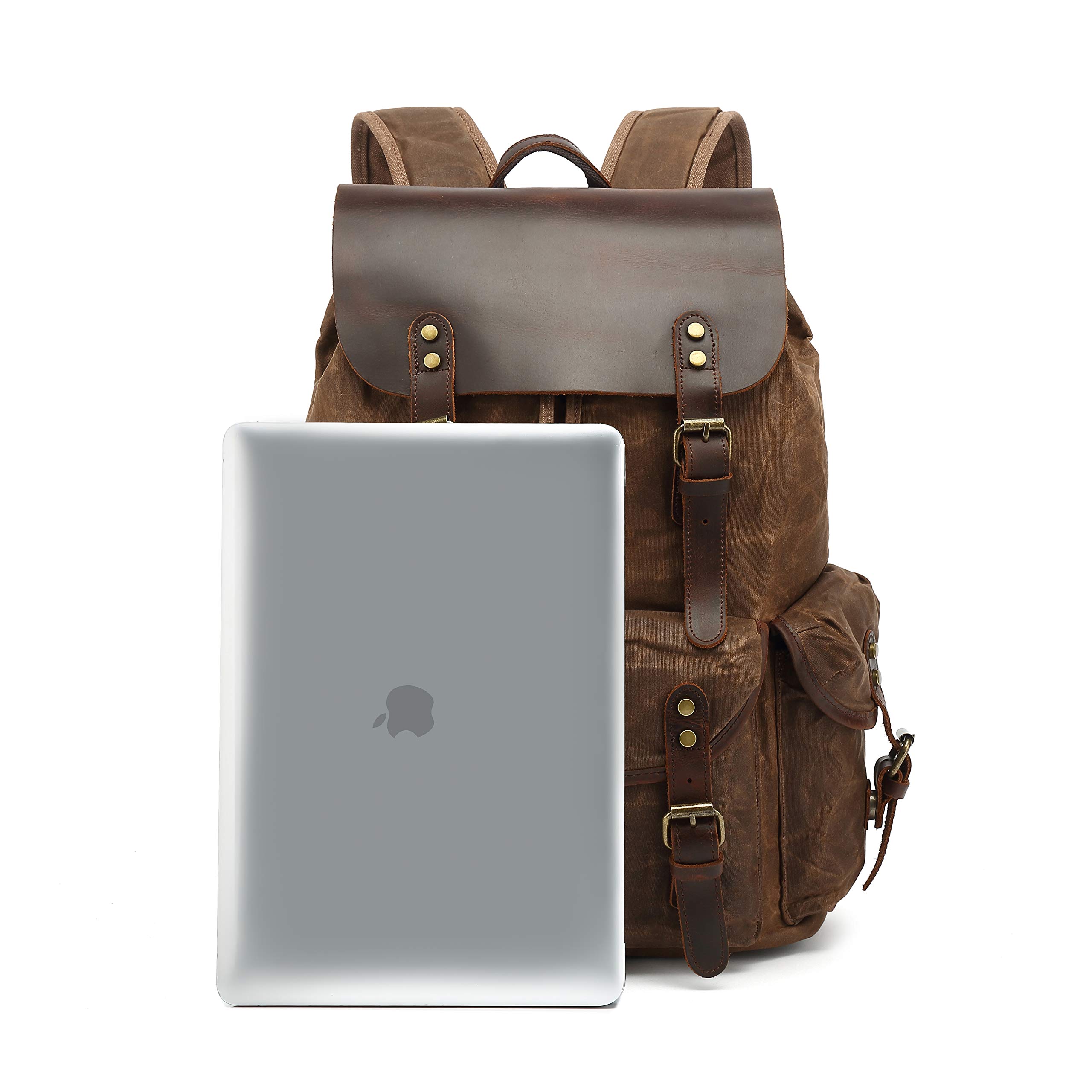 Genuine Leather Canvas waxed Backpack Travel Laptop Bag