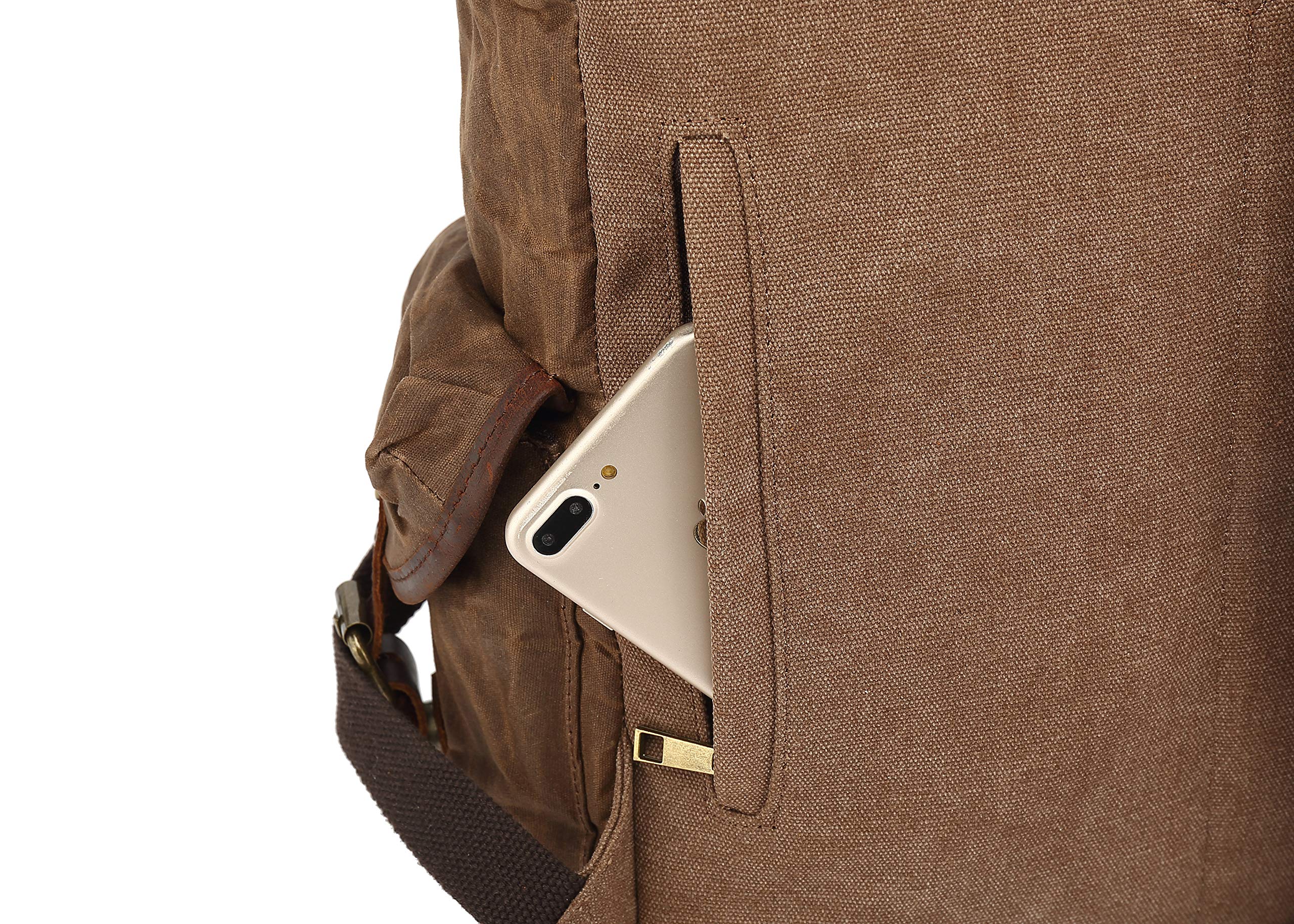 Genuine Leather Canvas waxed Backpack Travel Laptop Bag