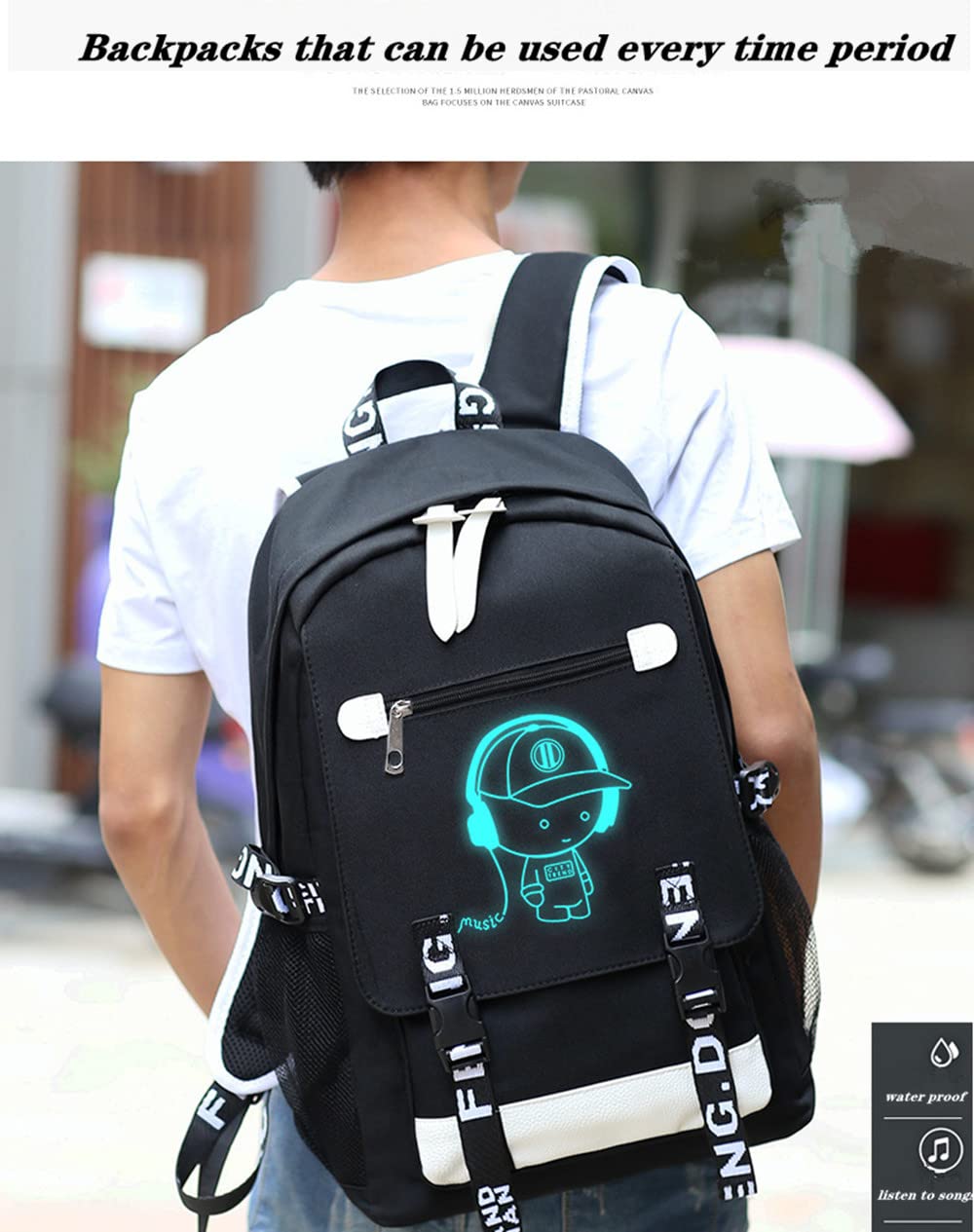 School Backpack ,Anime Luminous Noctilucent School Bags Daypack, Waterproof USB Chargeing Port Laptop Backpack Tech Bookbag Work Bag, bookbags for boys Backpacks for teens Backpack For Women (Black)