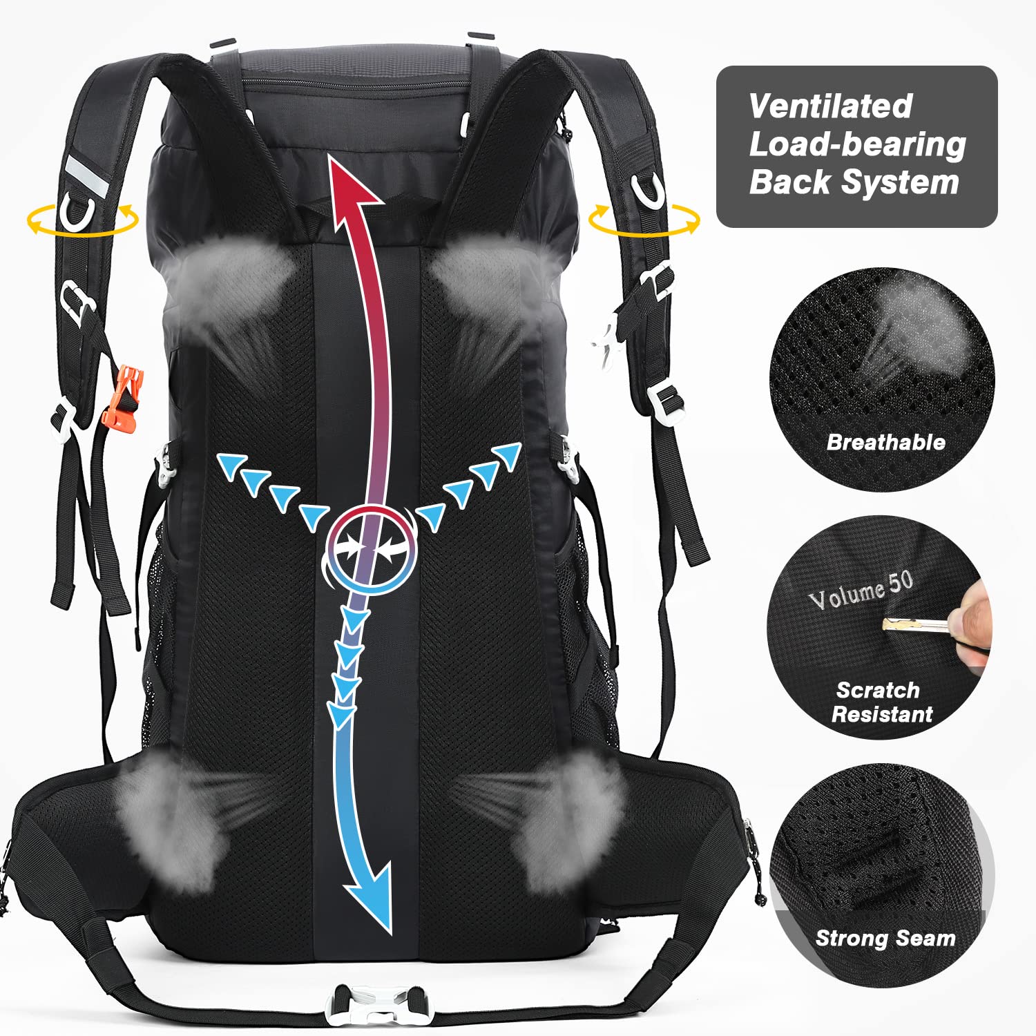 HOMIEE 50L Hiking Backpack Travel Backpack Waterproof Daypack Outdoor Camping Climbing Backpack with Rain Cover