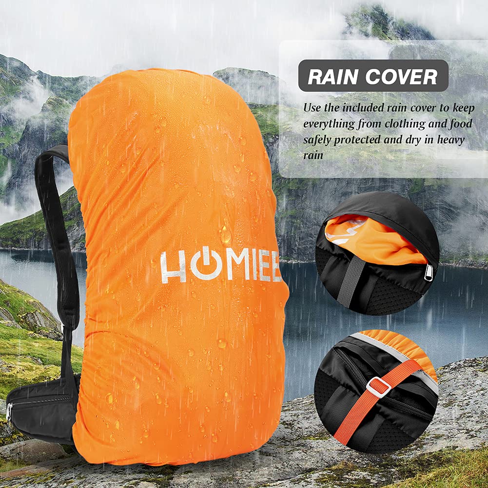 HOMIEE 50L Hiking Backpack Travel Backpack Waterproof Daypack Outdoor Camping Climbing Backpack with Rain Cover