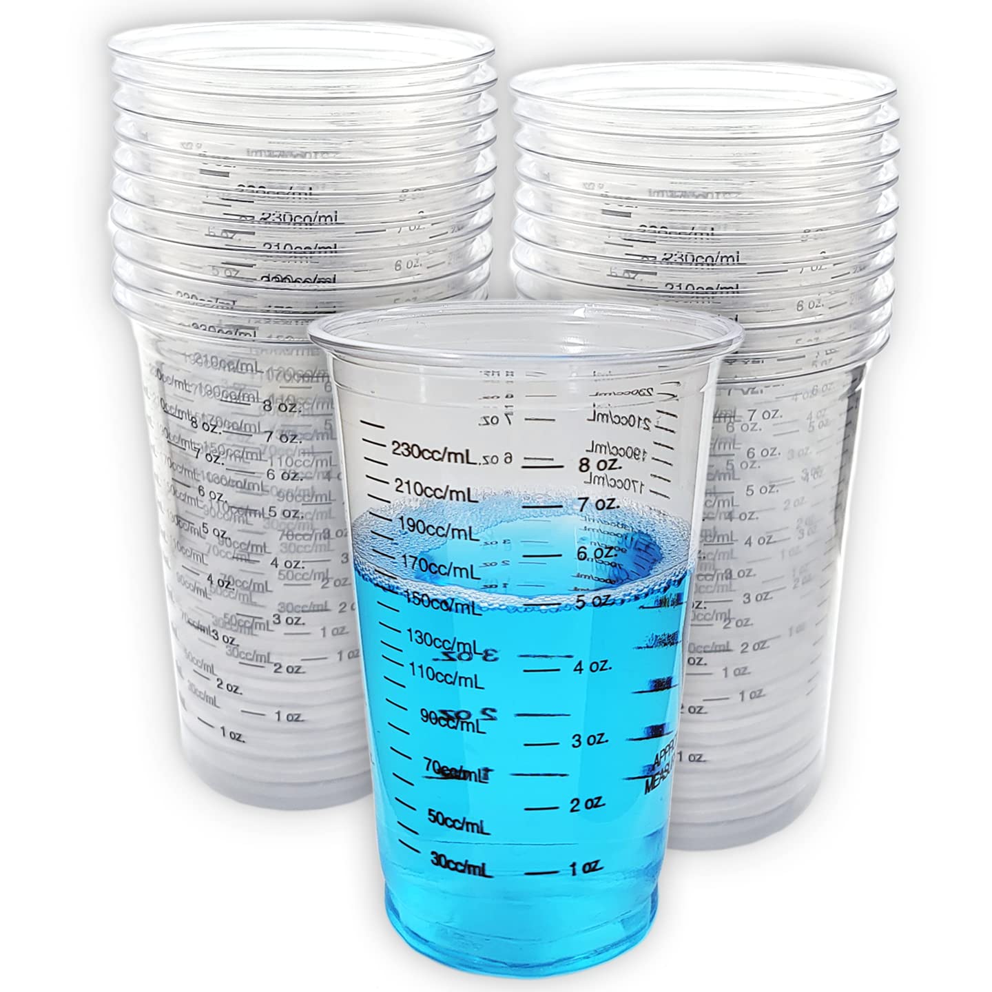 20 8oz Disposable Graduated Clear Plastic Cups for Mixing Paint, Stain, Epoxy, Resin