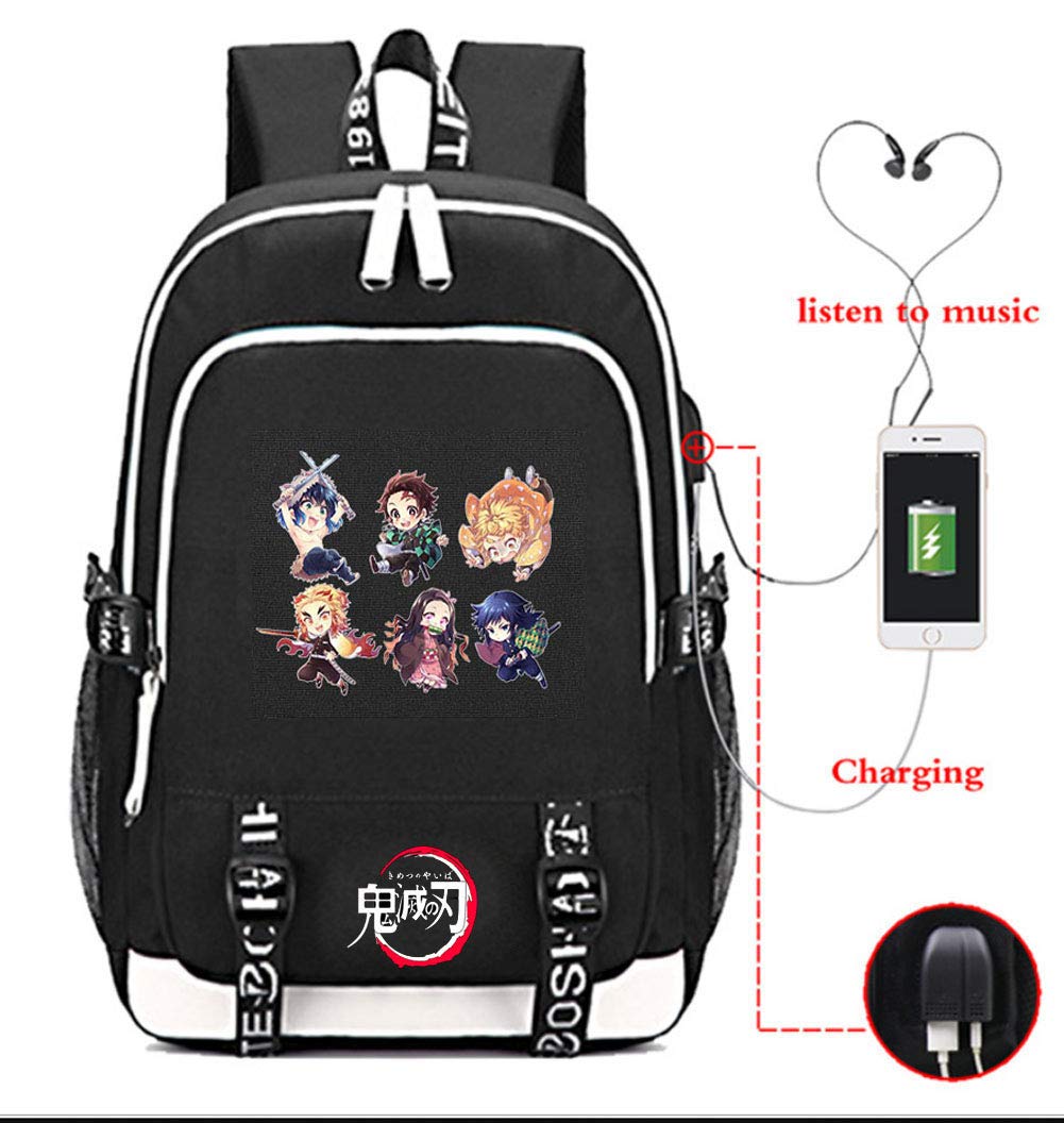 TIMMOR MAGIC Japanese Anime Backpack for Boys with USB Charging Port, Middle School College Tanjiro Bookbags for Women Men.(Black6)