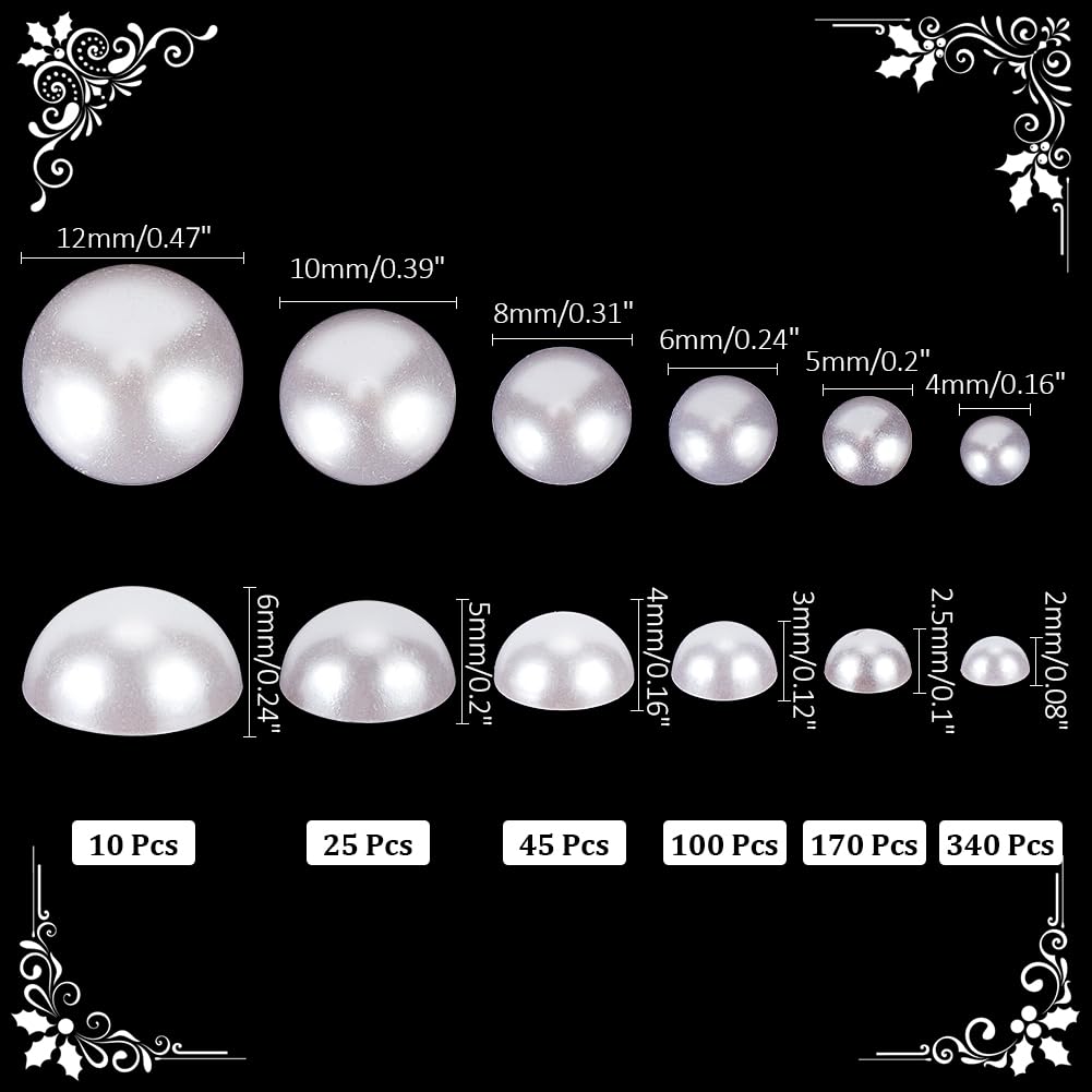 PH PandaHall 6 Sizes White Flat Back Pearl Cabochon 690pcs Flat Pearls Gems for Shoes Crafts Scrapbooking Embellishment Makeup Wedding Diamond Phone Nail Making 4mm 5mm 6mm 8mm 10mm 12mm