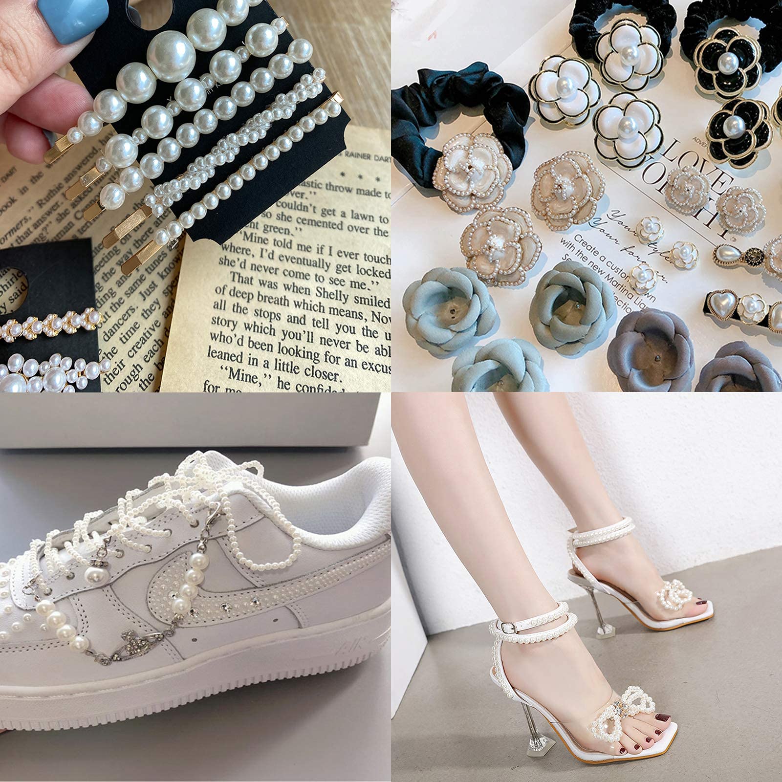 PH PandaHall 6 Sizes White Flat Back Pearl Cabochon 690pcs Flat Pearls Gems for Shoes Crafts Scrapbooking Embellishment Makeup Wedding Diamond Phone Nail Making 4mm 5mm 6mm 8mm 10mm 12mm