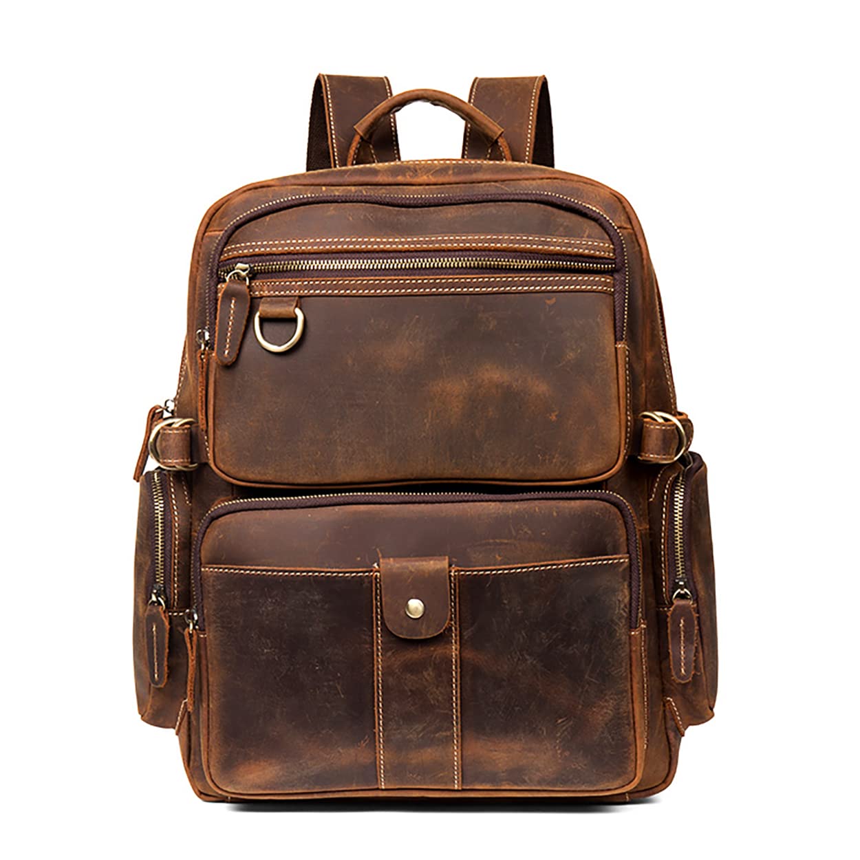 PAHVRION Men's Vintage Leather Backpack Casual Daypack Fits 15.6 Inch Laptop Brown Travel Rucksack Business Work Hiking Daypack