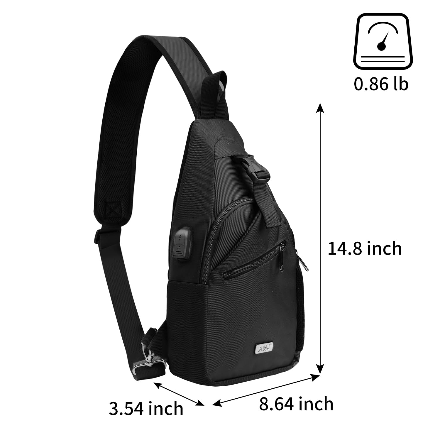 AMJ Crossbody Sling Bag, Shoulder Backpack Men Women, Chest Satchel Daypack for Hiking Travel (Black)