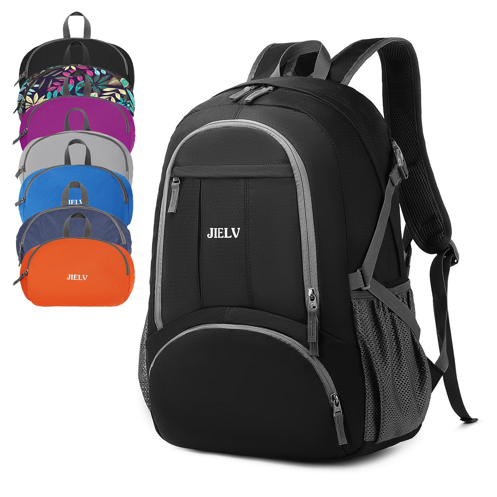 JIELV 30L Lightweight Foldable Waterproof Packable Daypack Small Hiking Backpack Travel Camping Outdoor for Men Women(Black)