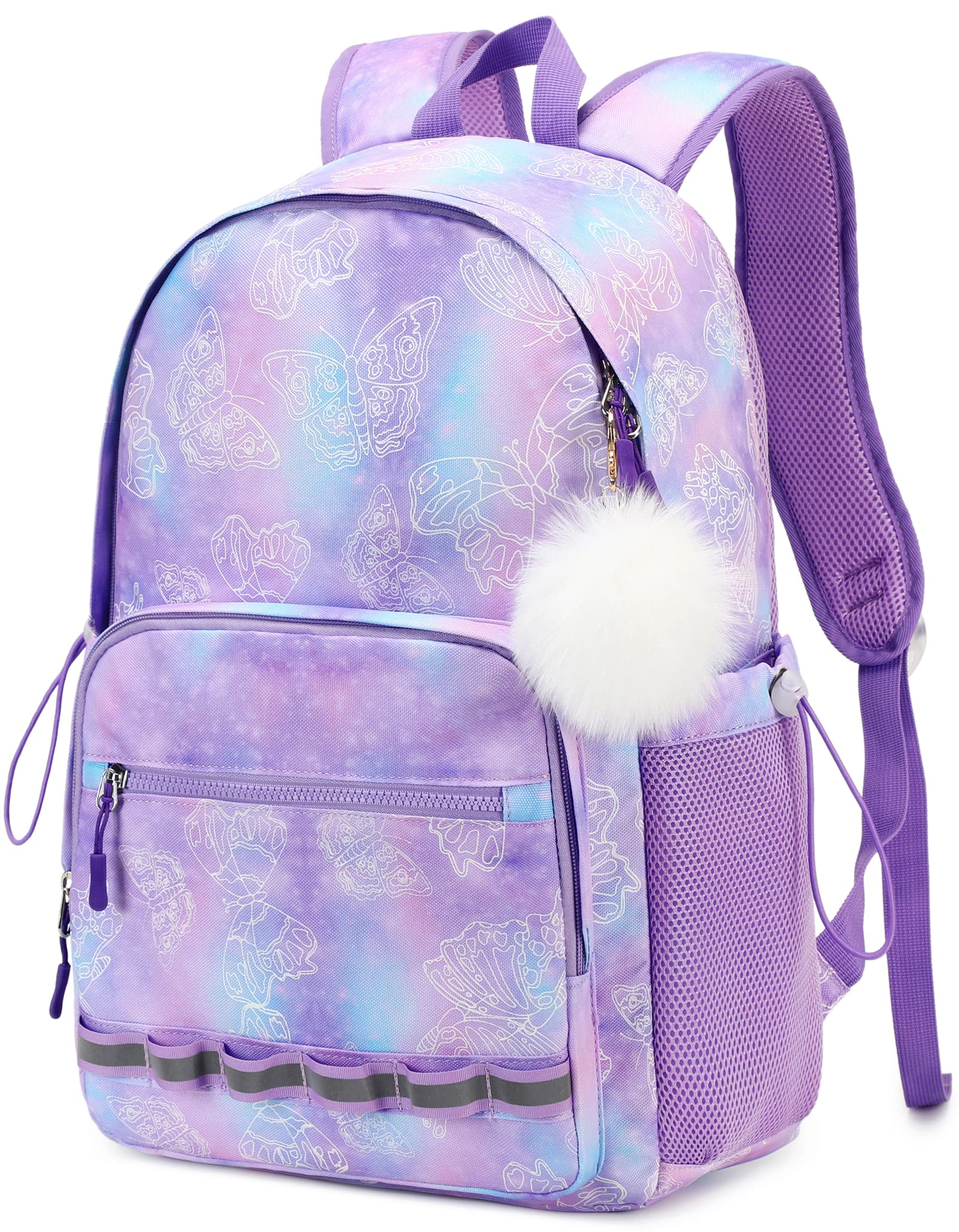 CAMTOP Backpack for Girls Luminous Water Resistant Lightweight School BookBag Casual Daypack for School Travel Hiking (Purple Butterfly)