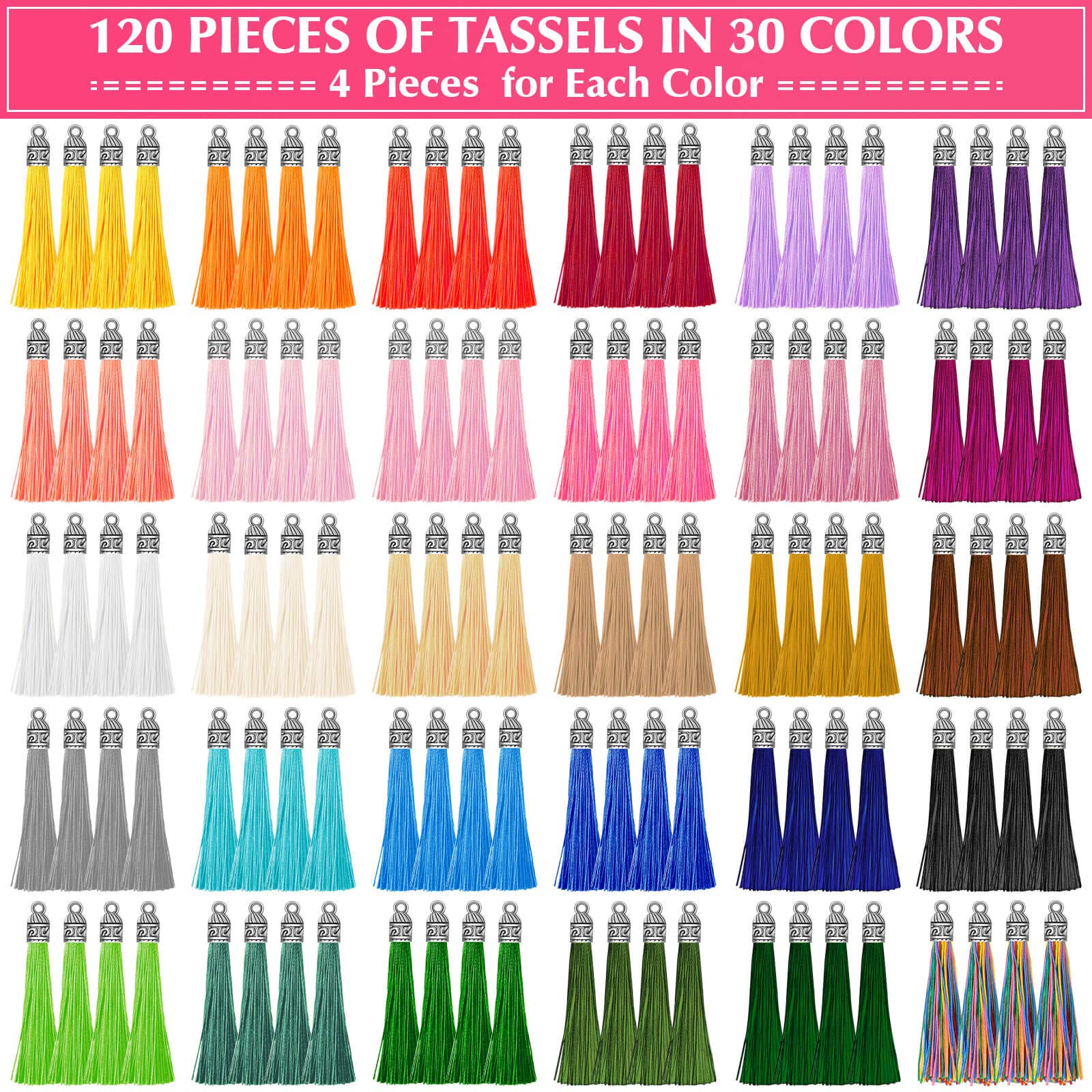 Tassels for Jewelry Making, Caffox 120PCS Keychain Tassel Charms Bulk, Silky Handmade Tassels for Earrings Bracelets Necklaces and DIY Craft