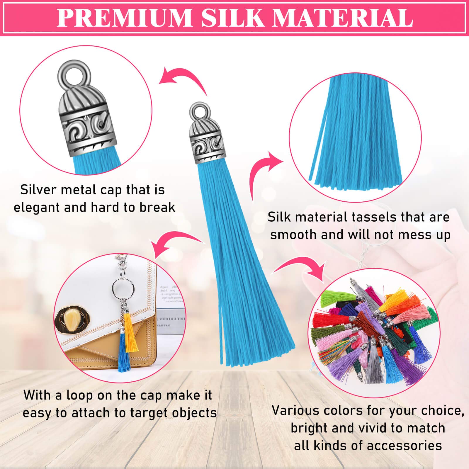 Tassels for Jewelry Making, Caffox 120PCS Keychain Tassel Charms Bulk, Silky Handmade Tassels for Earrings Bracelets Necklaces and DIY Craft
