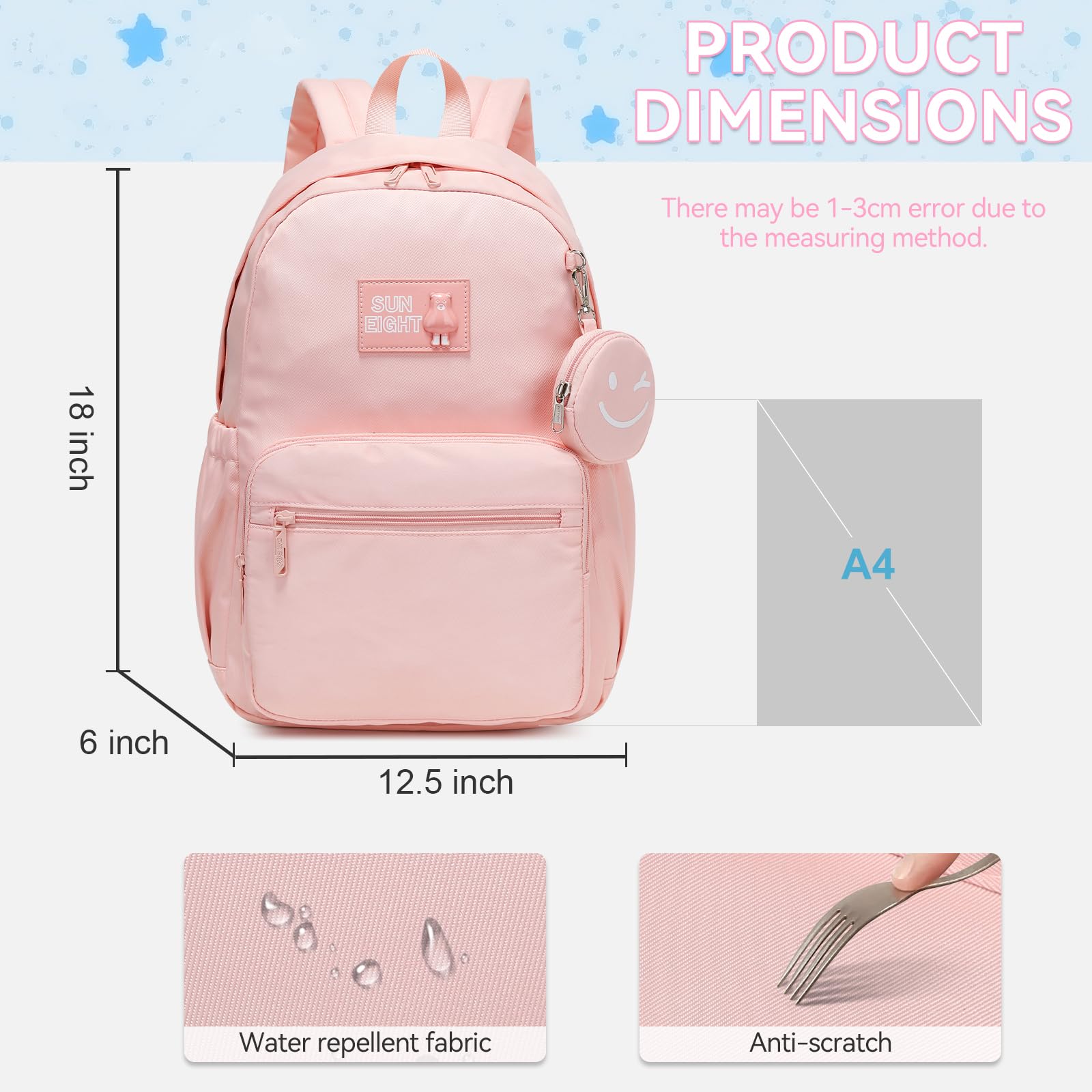 Reqinqin Kids Backpack for Girls Waterproof Large Space School Backpack Suitable for Age Over 5 years old Ultralight Pink Travel Toddler Backpack(Pink)