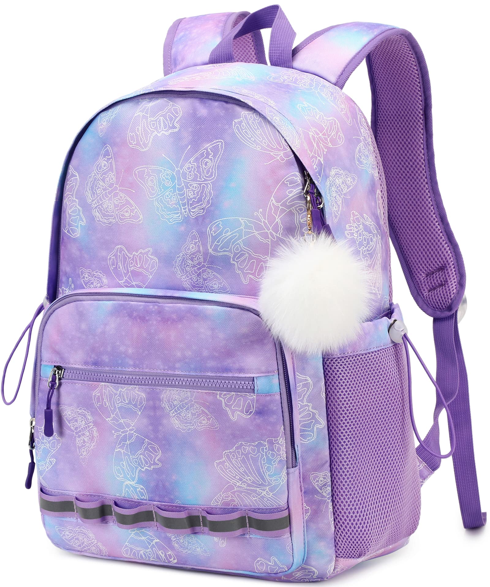 CAMTOP Backpack for Girls Luminous Water Resistant Lightweight School BookBag Casual Daypack for School Travel Hiking (Purple Butterfly)