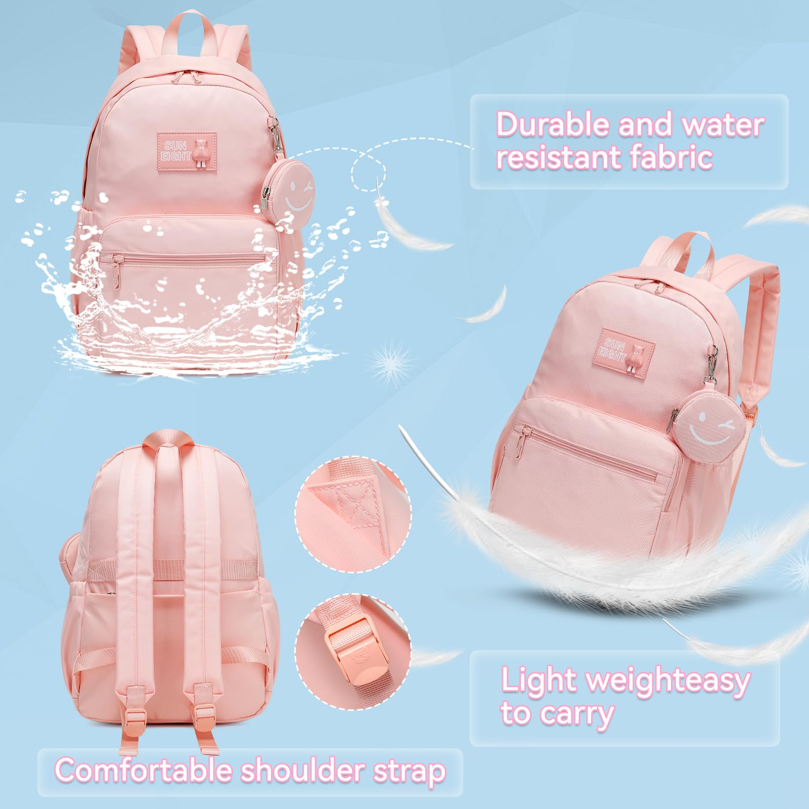 Reqinqin Kids Backpack for Girls Waterproof Large Space School Backpack Suitable for Age Over 5 years old Ultralight Pink Travel Toddler Backpack(Pink)
