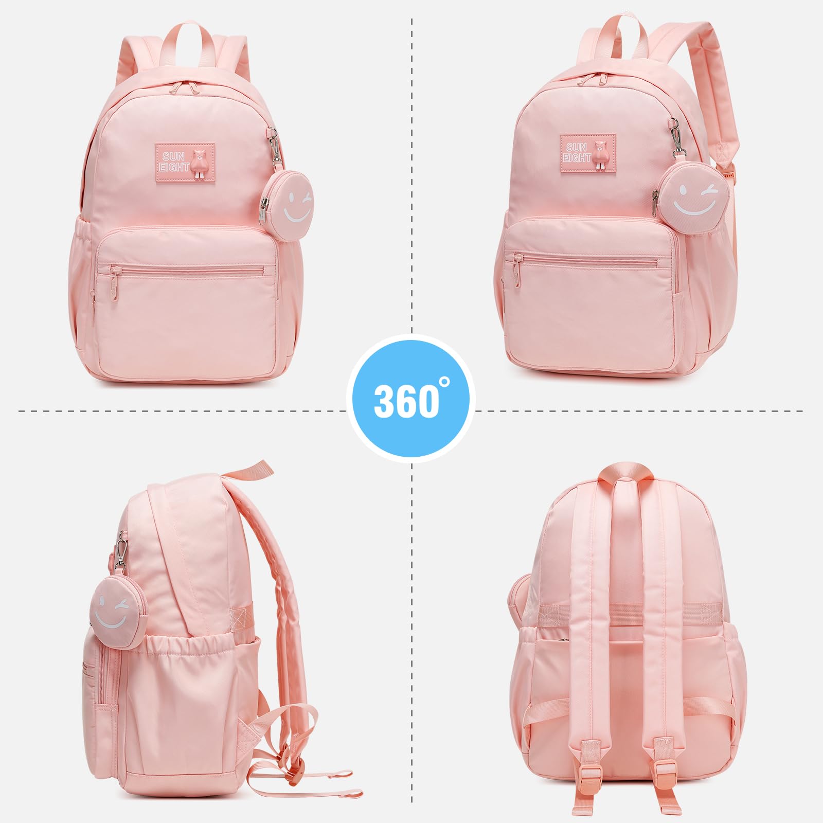 Reqinqin Kids Backpack for Girls Waterproof Large Space School Backpack Suitable for Age Over 5 years old Ultralight Pink Travel Toddler Backpack(Pink)