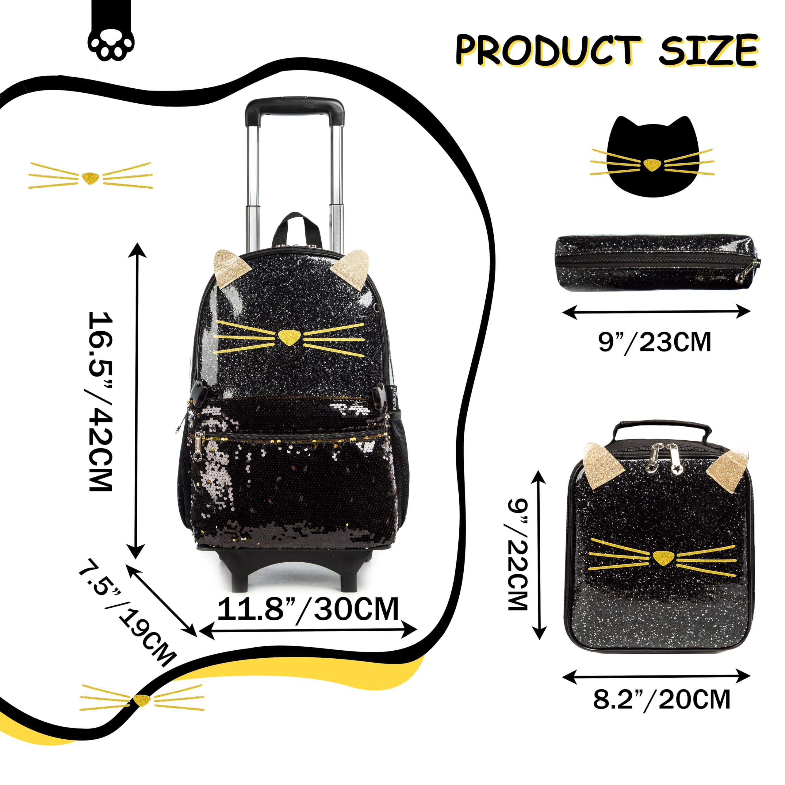 Girls Rolling Backpack Wheels Backpacks Kids Luggage for Elementary Preschool Suitcase Trip Laptop Backpack for Girls