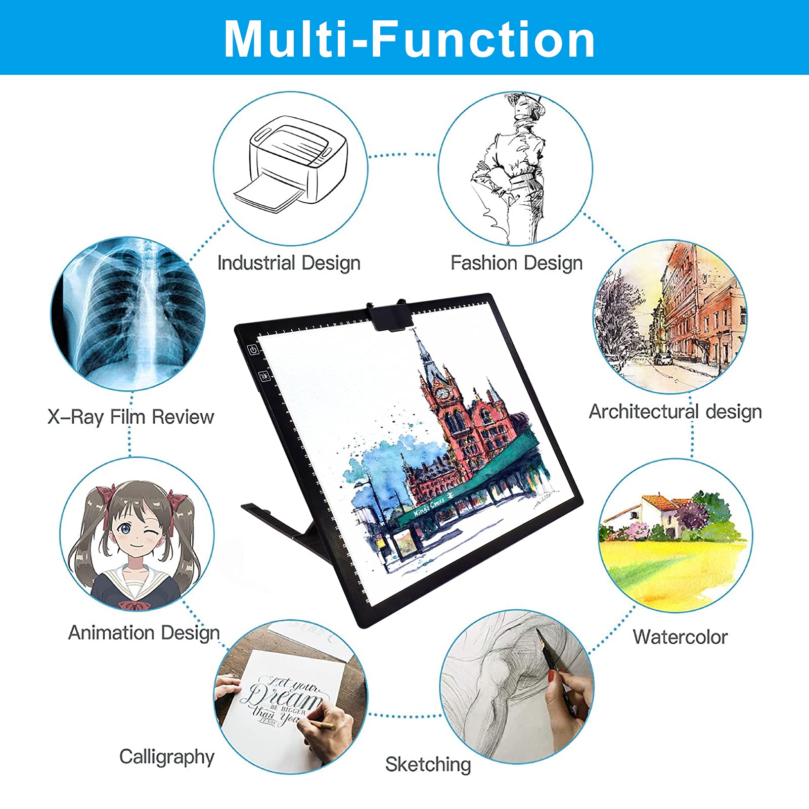 A3 Light Pad, TOHETO Wireless Battery Powered Light Box 3 Colors Stepless Dimmable and 6 Levels of Brightness Light Board for Tracing, Rechargeable LED Copy Board for Diamond Painting, Sketching