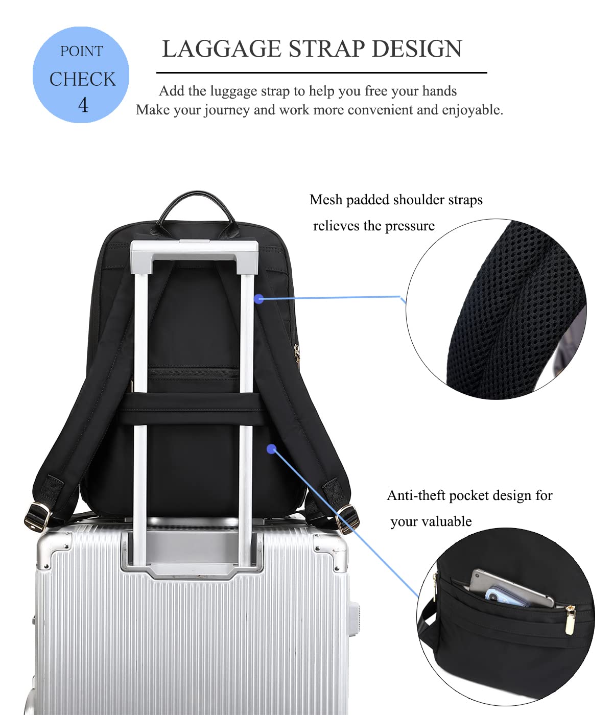 Shaelyka Lightweight Laptop Backpack for Women, Fit for 14 inches Laptop, Water-resistant Travel Backpack, Black