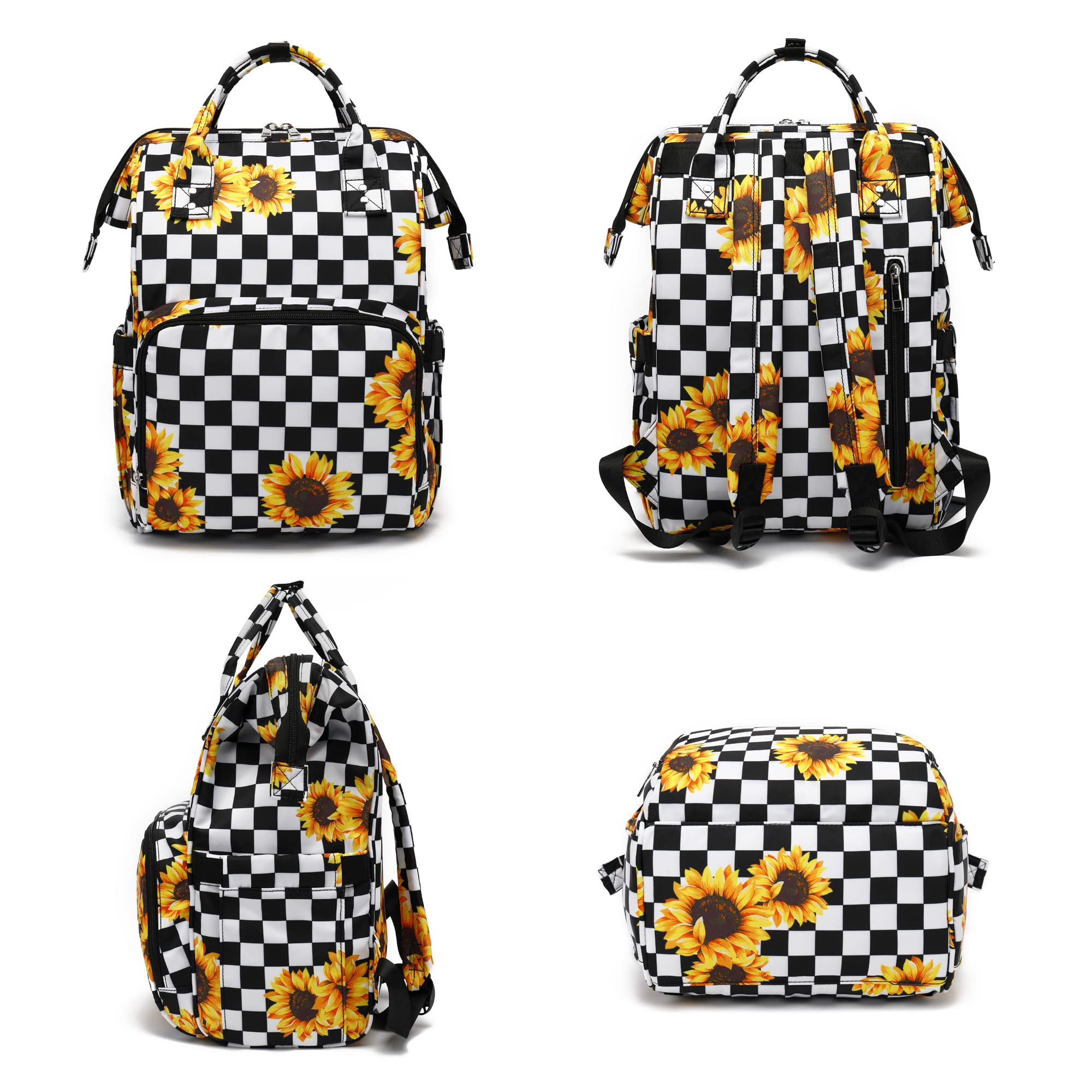 Laptop Backpack for Women, 15.6 inch College School Backpacks Bookbag for Work/School/Travel/Business (Checkered Sunflower)
