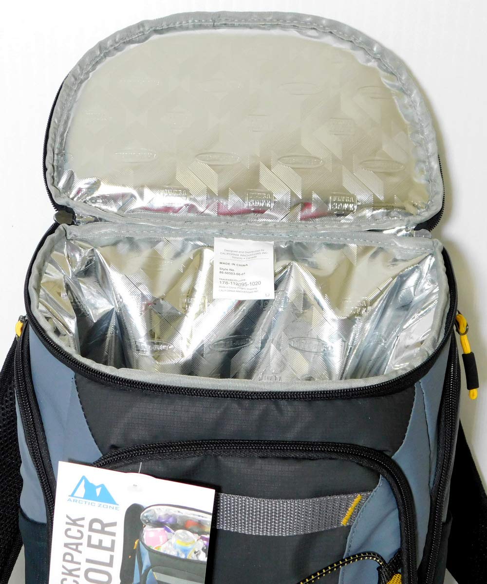 Arctic Zone Backpack Cooler 24 Can + Ice Holder, Black/Blue