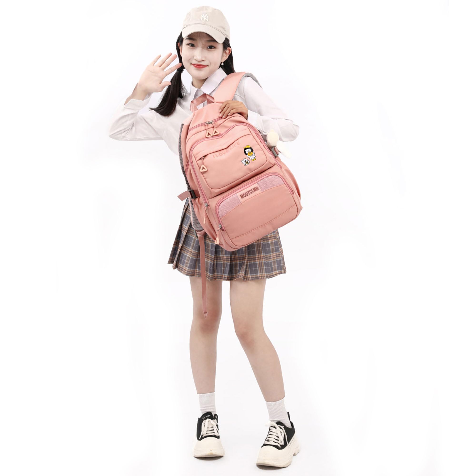 MOUTCLMB Kids backpack,Girls Backpack,Big-capacity School Backpacks 18.1*11.8*7.87in for Girls,School bags for Elementary Middle School High School,Send cute pendant(pink)