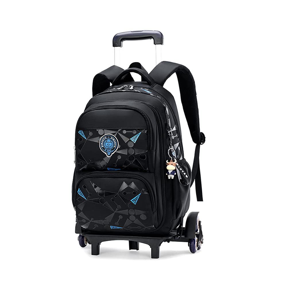 Geometric prints Rolling Backpack for Boys Side-Opening Waterproof Daypack with Wheels Student School Bag Travel Bag