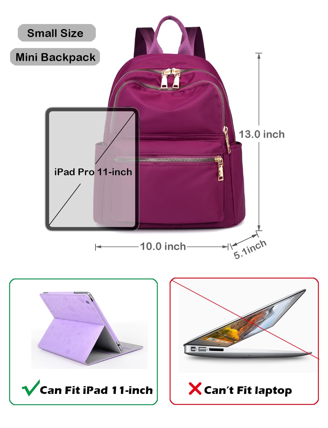Collsants Small Nylon Backpack for Women Lightweight Mini Backpack Purse Travel Daypack (black)